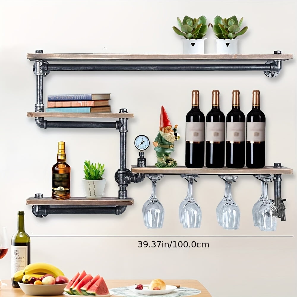 Rustic Metal Pipe Shelving - Industrial-Chic Wall-Mounted Storage for ...