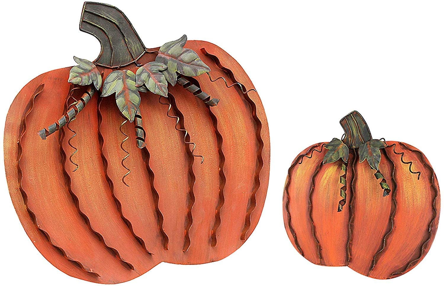 Rustic Metal Pumpkin Decoration,Set of 2,Free Standing Metal Flat ...