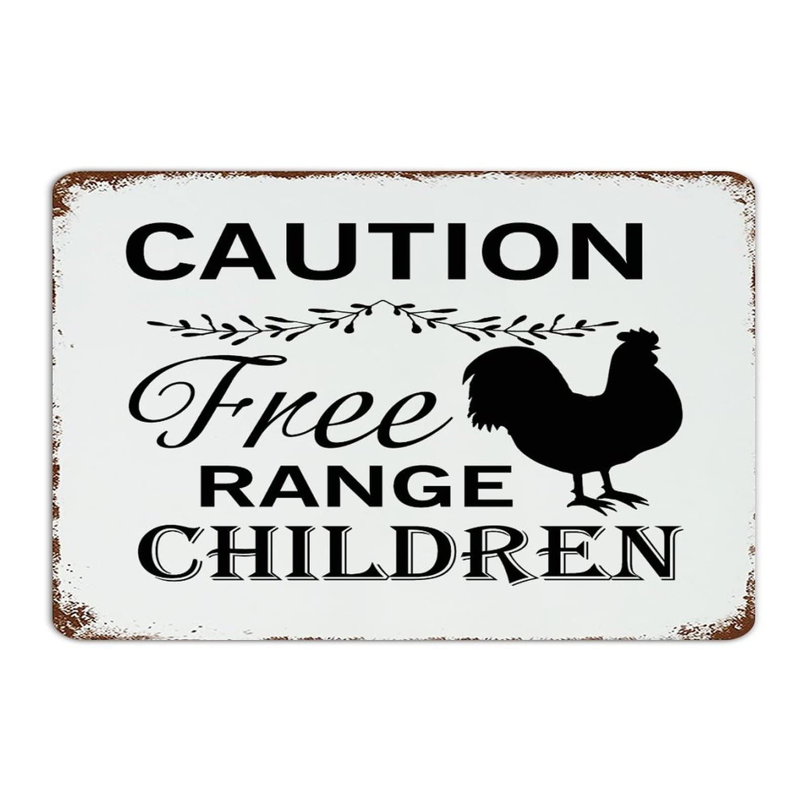 Rustic Metal Signs Caution Free Range Children Wall Decor Porch ...