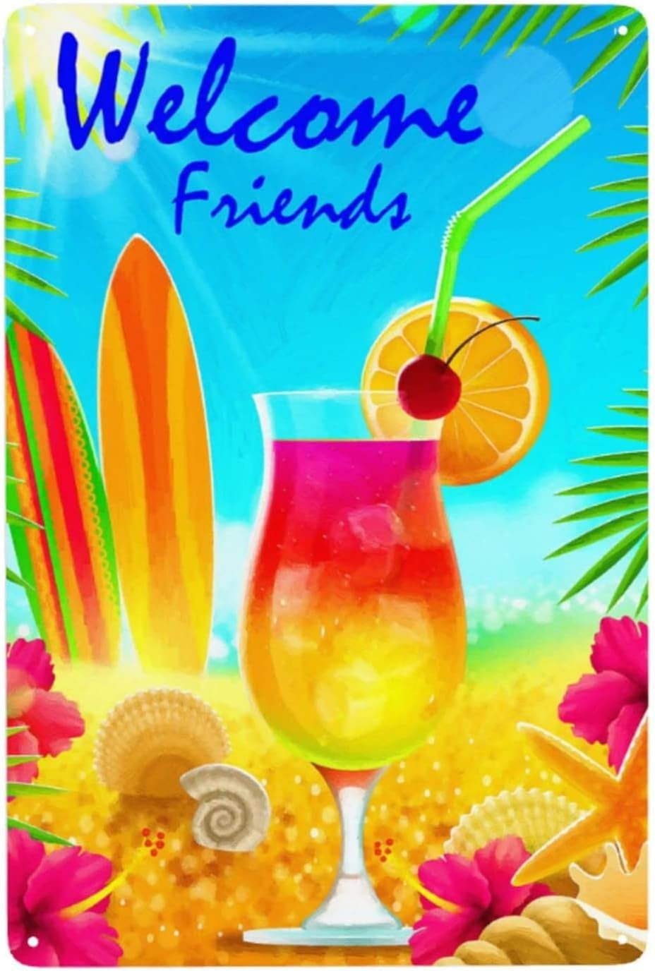 Rustic Metal Signs Hello Summer Tropical Beach Metal Signs Vintage Room ...