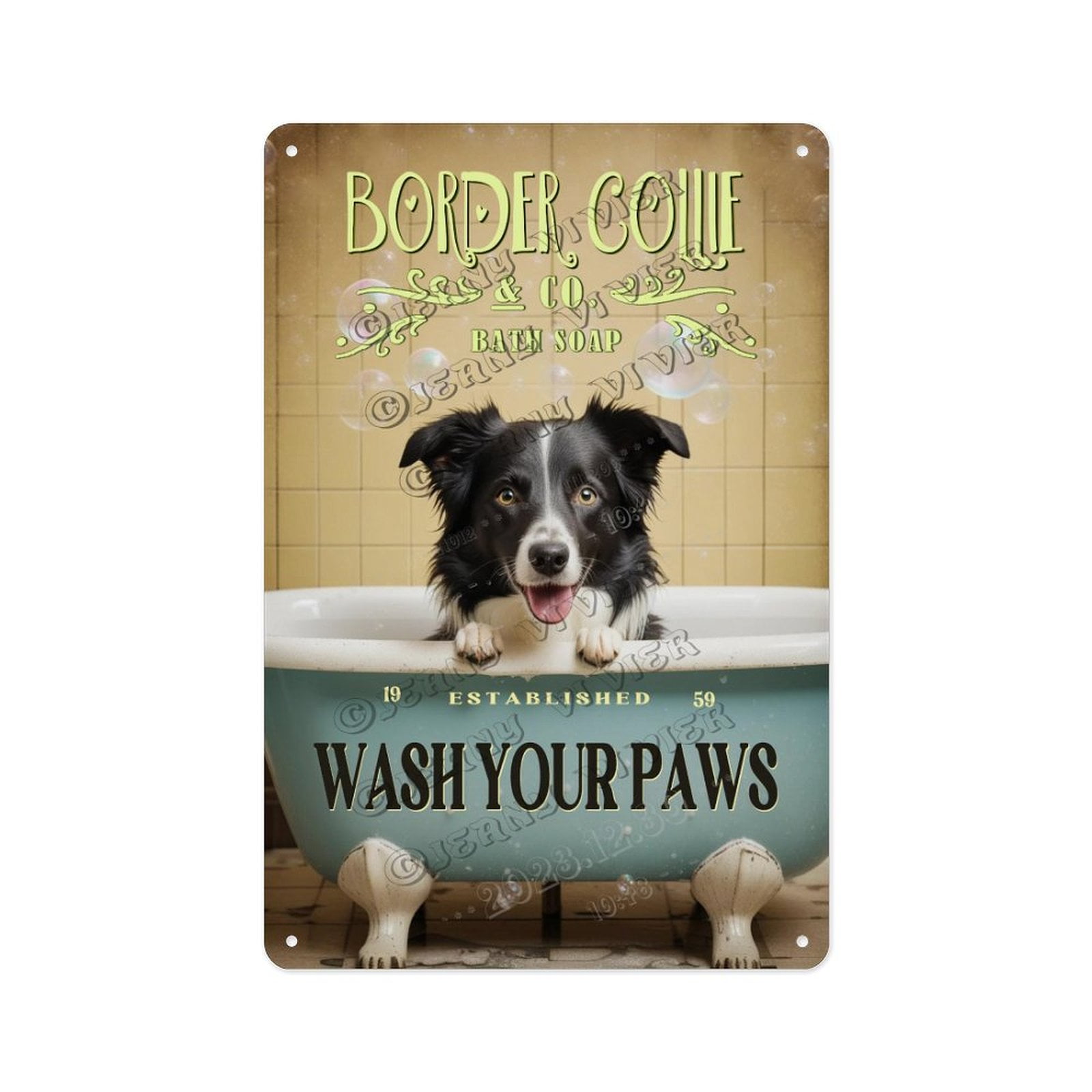 Rustic Metal Tin Sign Border Collie Wash Your Paws – Funny Farmhouse ...