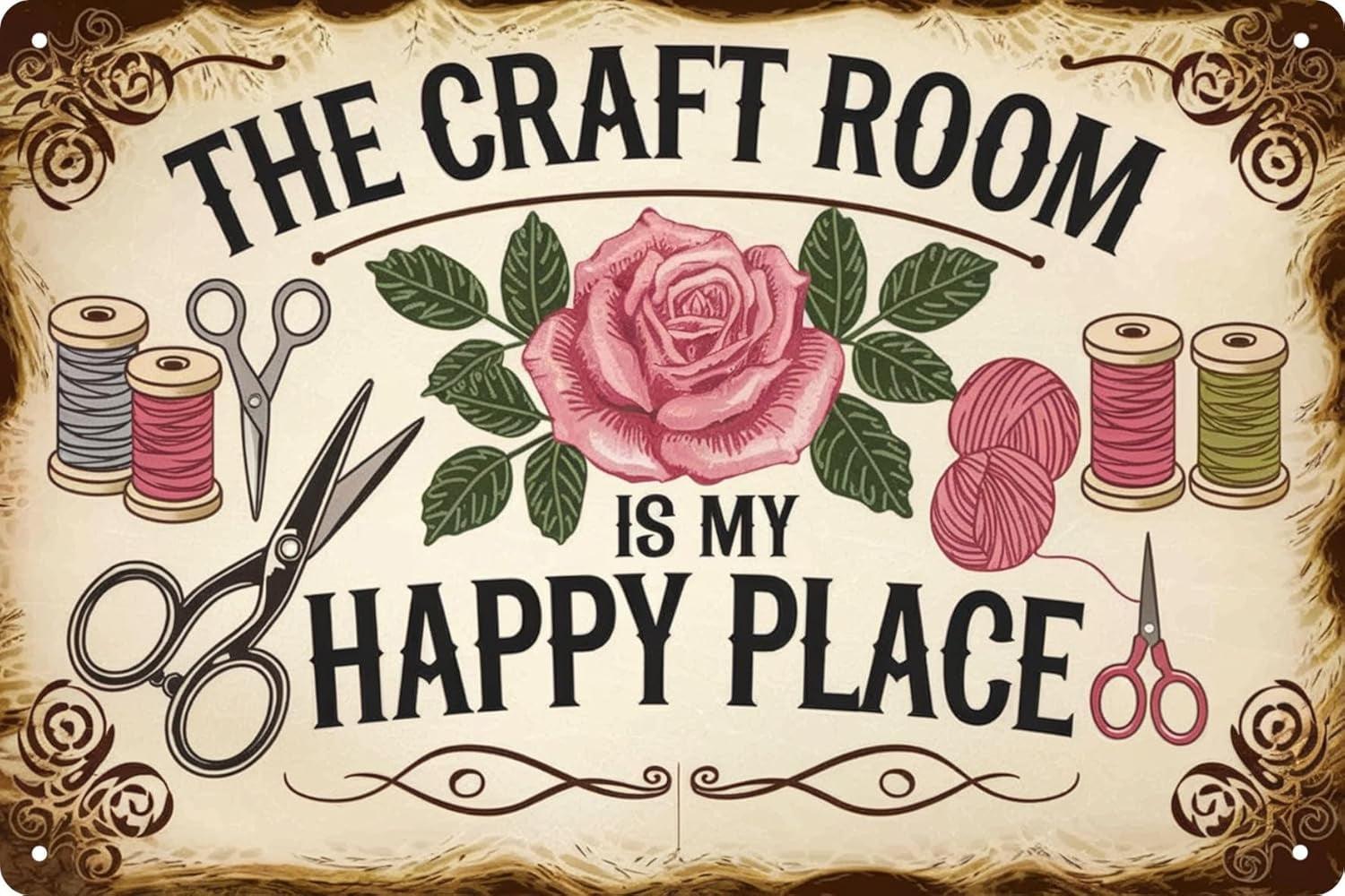Rustic Metal Tin Sign The Craft Room Is My Happy Place 8x12 in Artistic ...