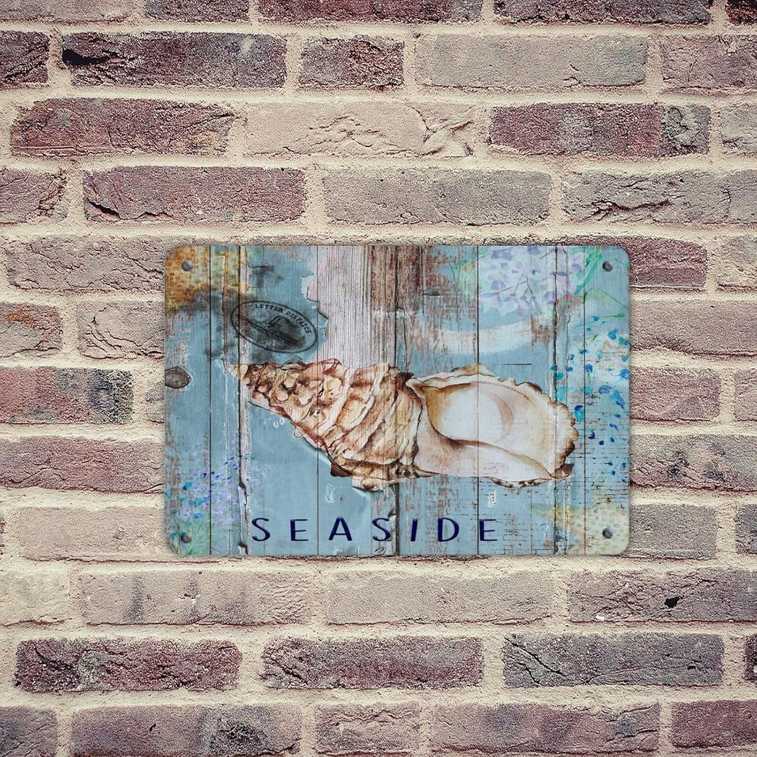 Rustic Metal Tin Sign Nautical Beach Ocean Theme Underwater Sea Snail ...