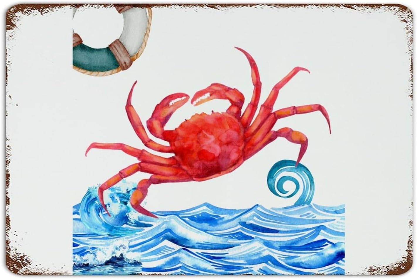 Rustic Metal Tin Sign Ocean Beach Nautical Theme Underwater Crab Room ...