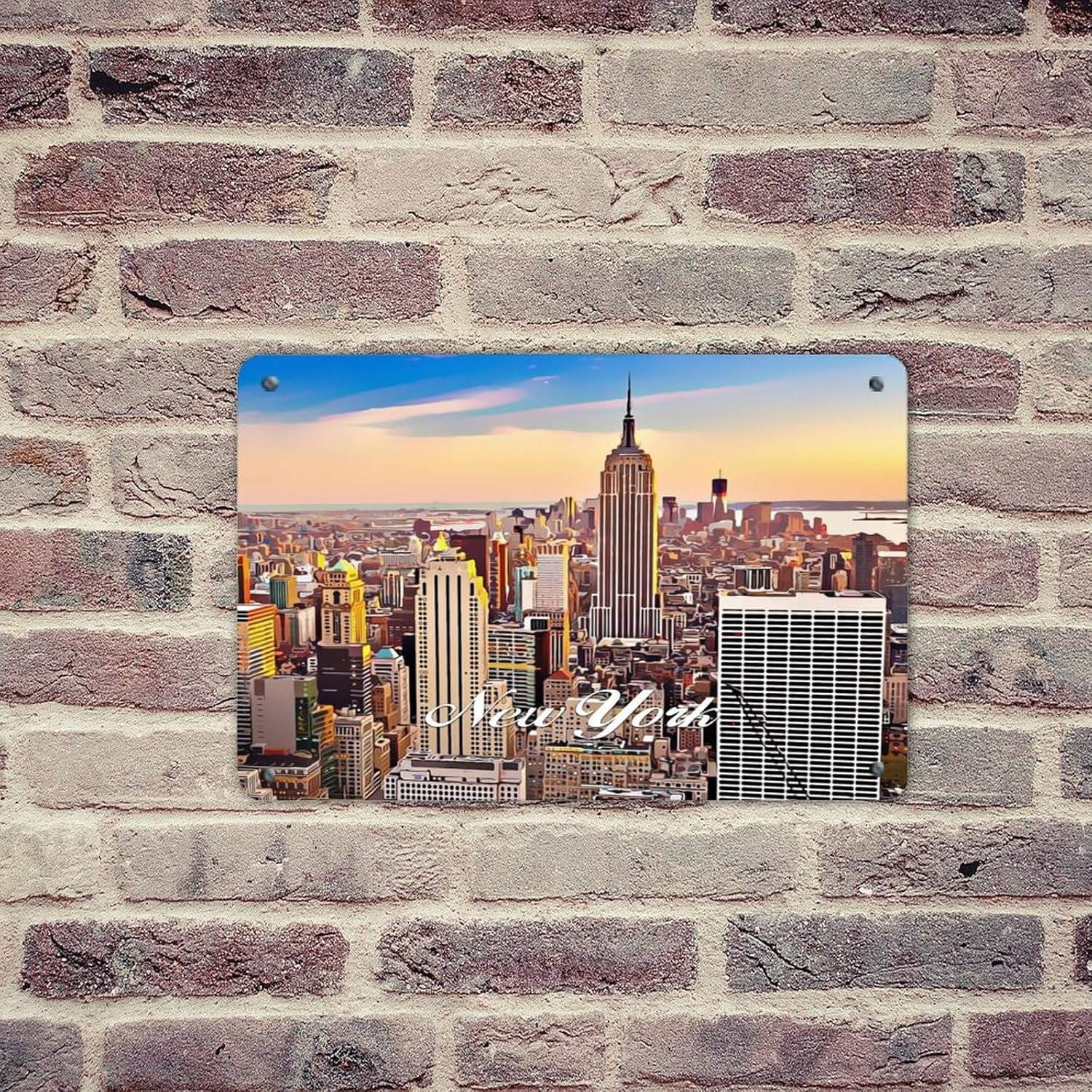 Rustic Metal Tin Sign Skyline New York City Landscape Wall Poster ...