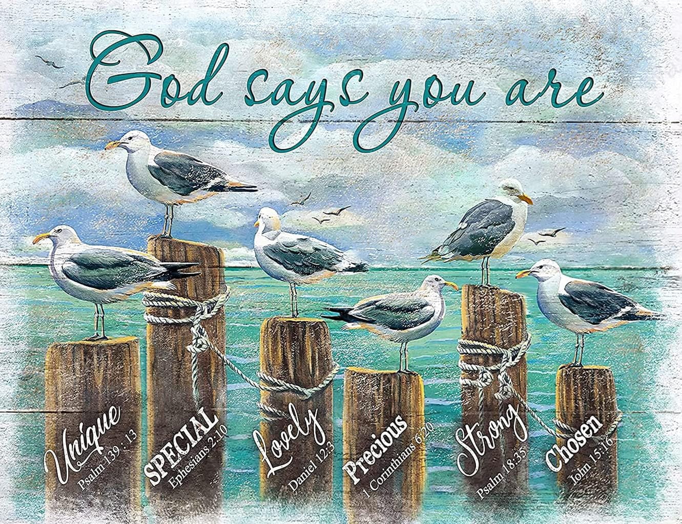 Rustic Metal Wall Art Decor Coastal Seagull God Says You Are Metal Tin ...