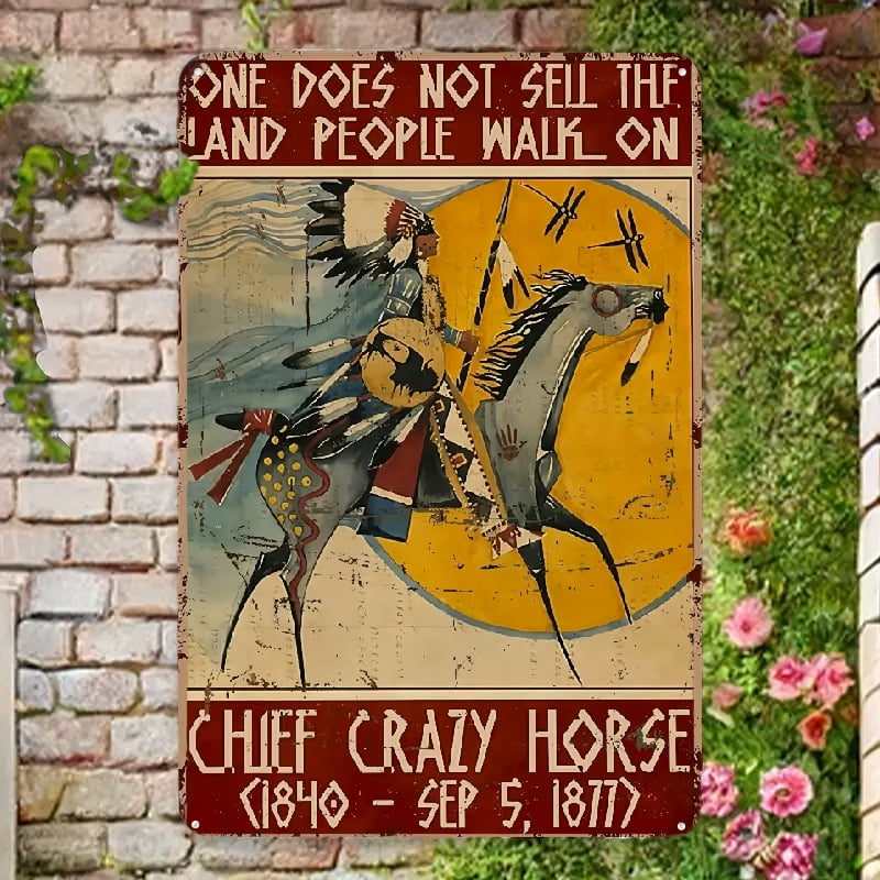 Rustic Metal Wall Art Retro Native American Metal Tin Sign Chief Crazy ...