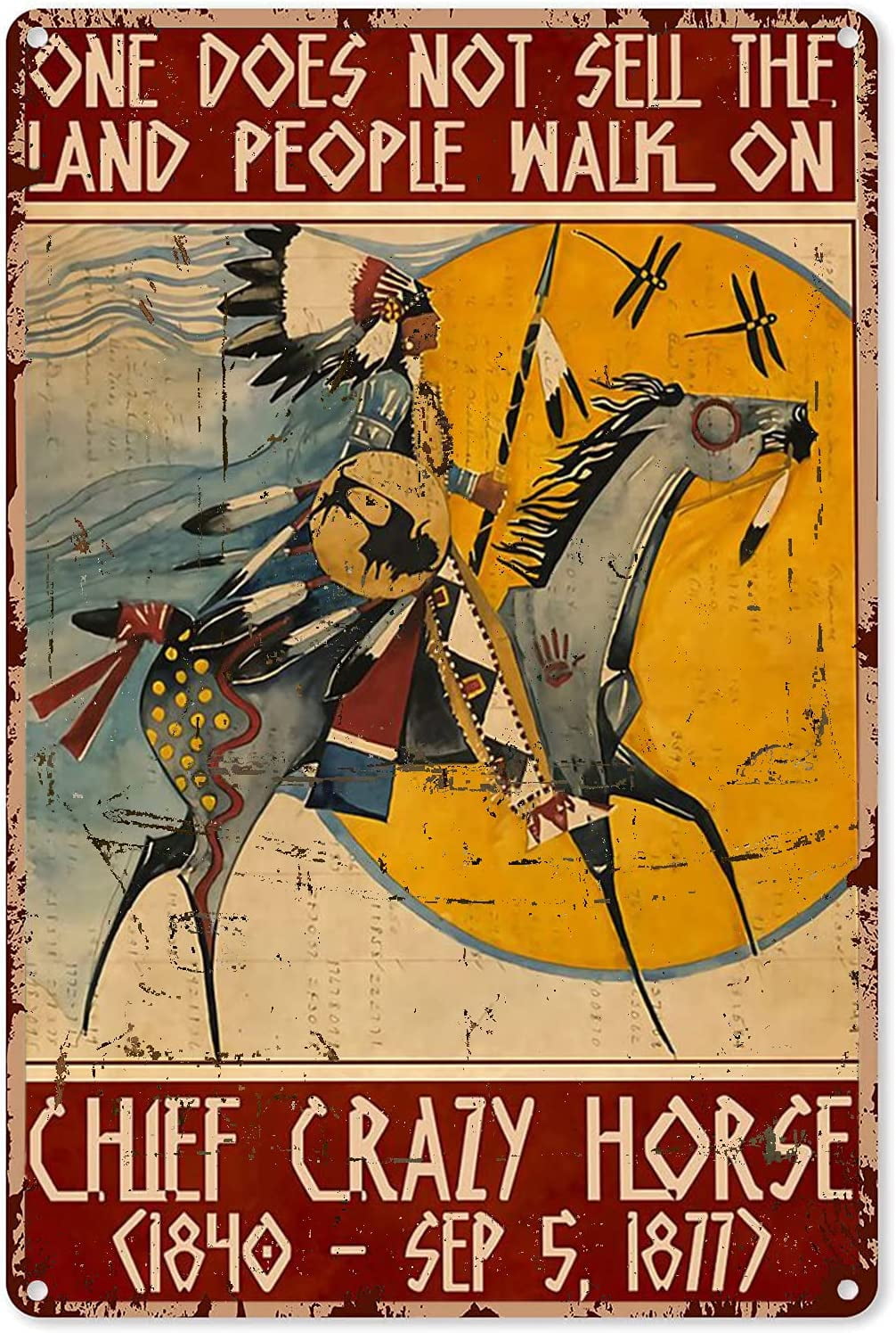 Rustic Metal Wall Art Retro Native American Metal Tin Sign Chief Crazy ...