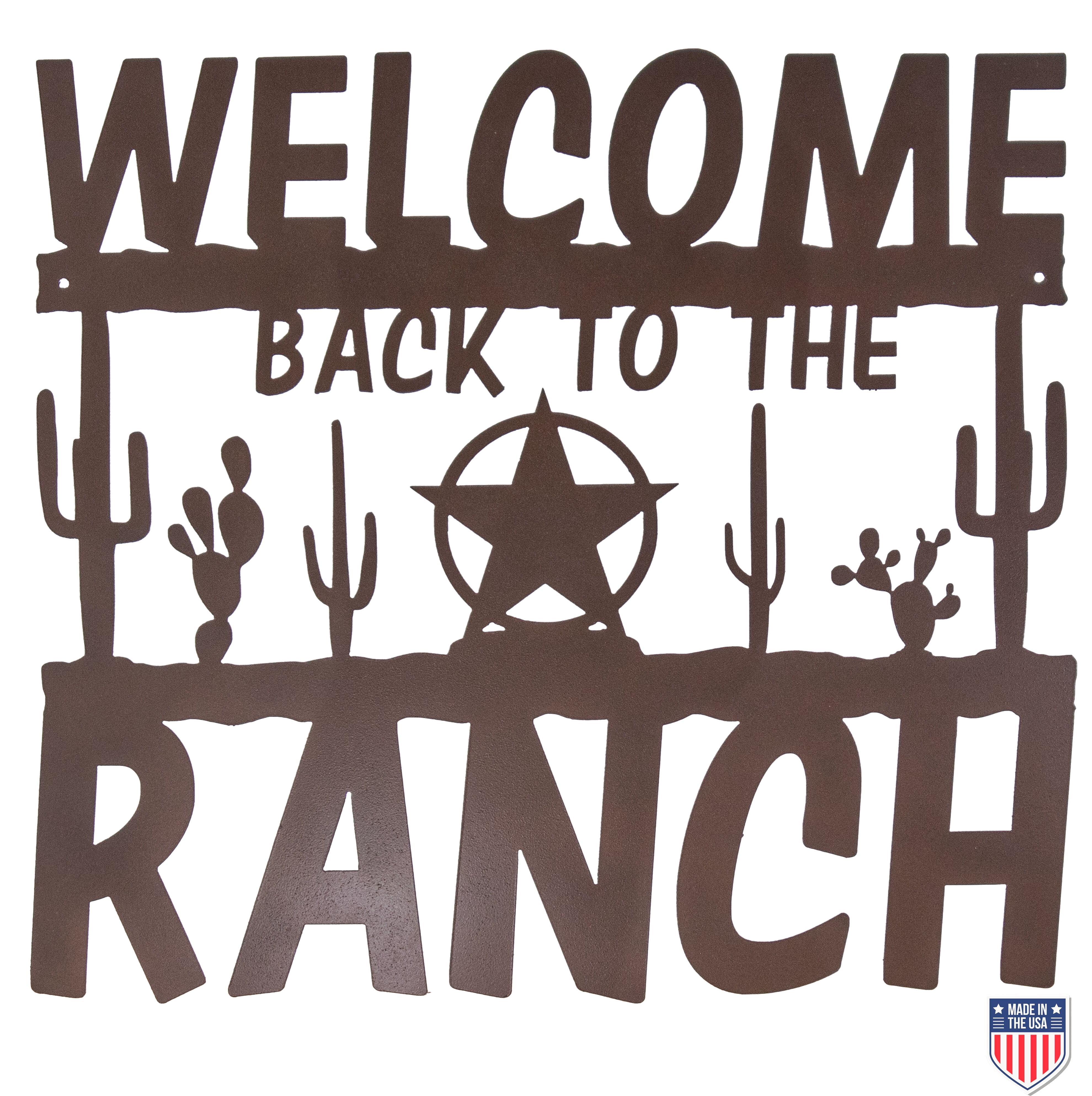 Rustic Metal Wall Art Sign – Western Welcome Decor with Cactus, Star ...