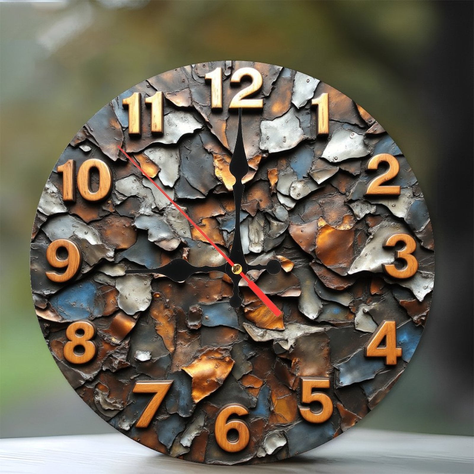 Rustic Metal Wall Clock Unique Home Decor 10-Inch Silent Wooden Wall ...