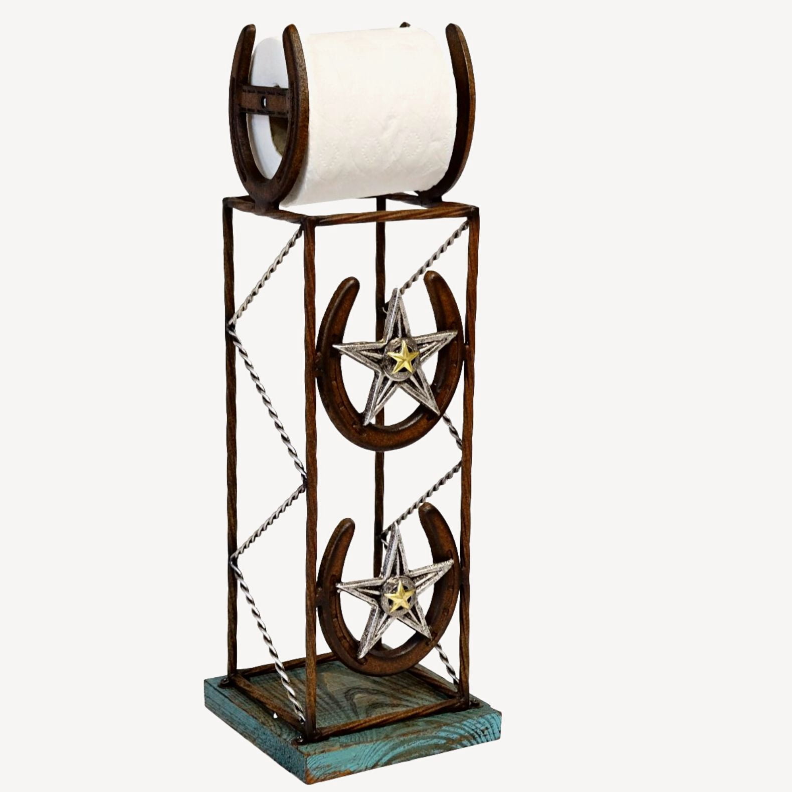 Rustic Metal Western Country Decor Horseshoe Toilet Paper Storage Stand ...