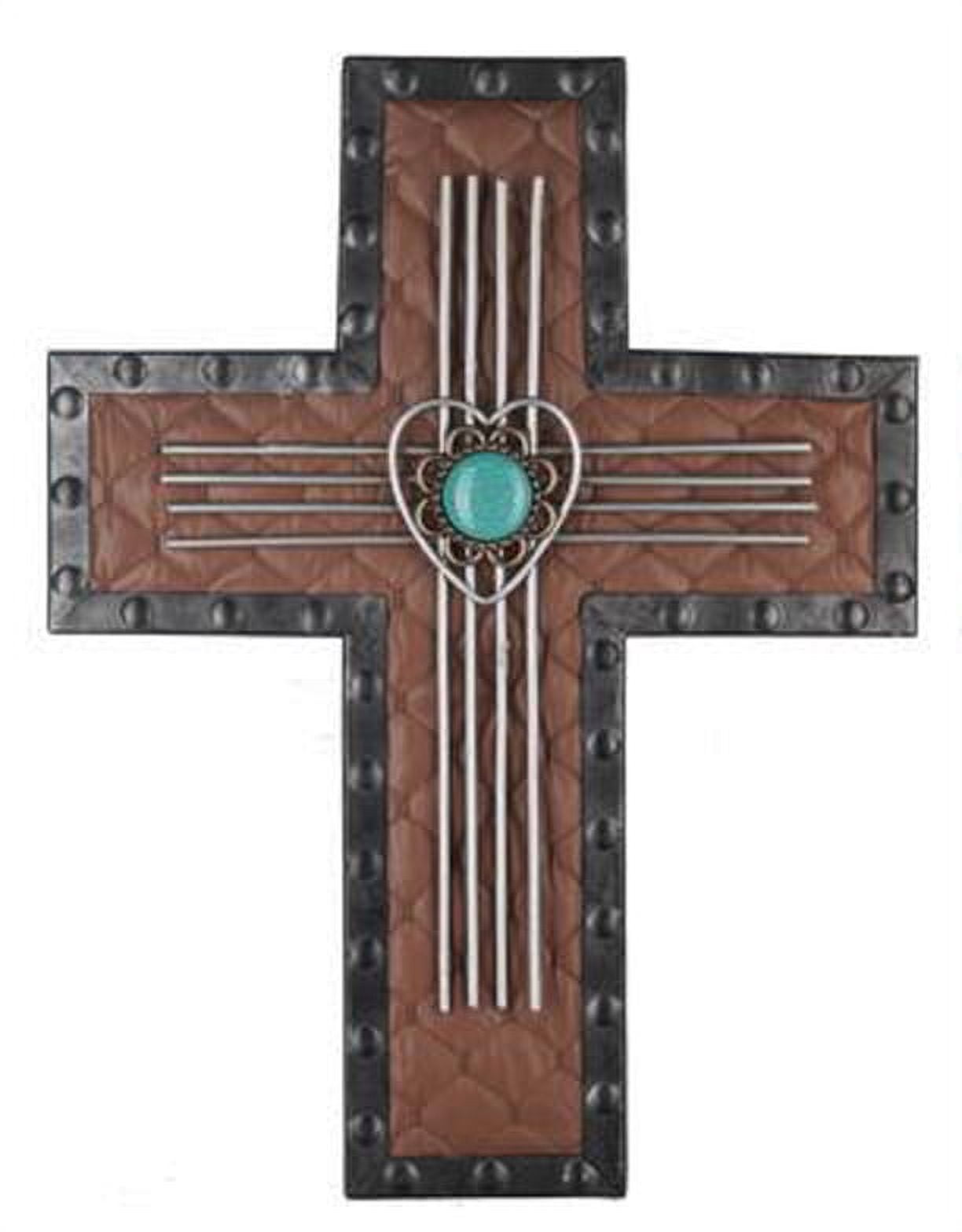 Rustic Metal and Leather Cowboy Style Hanging Cross With a Heart and ...