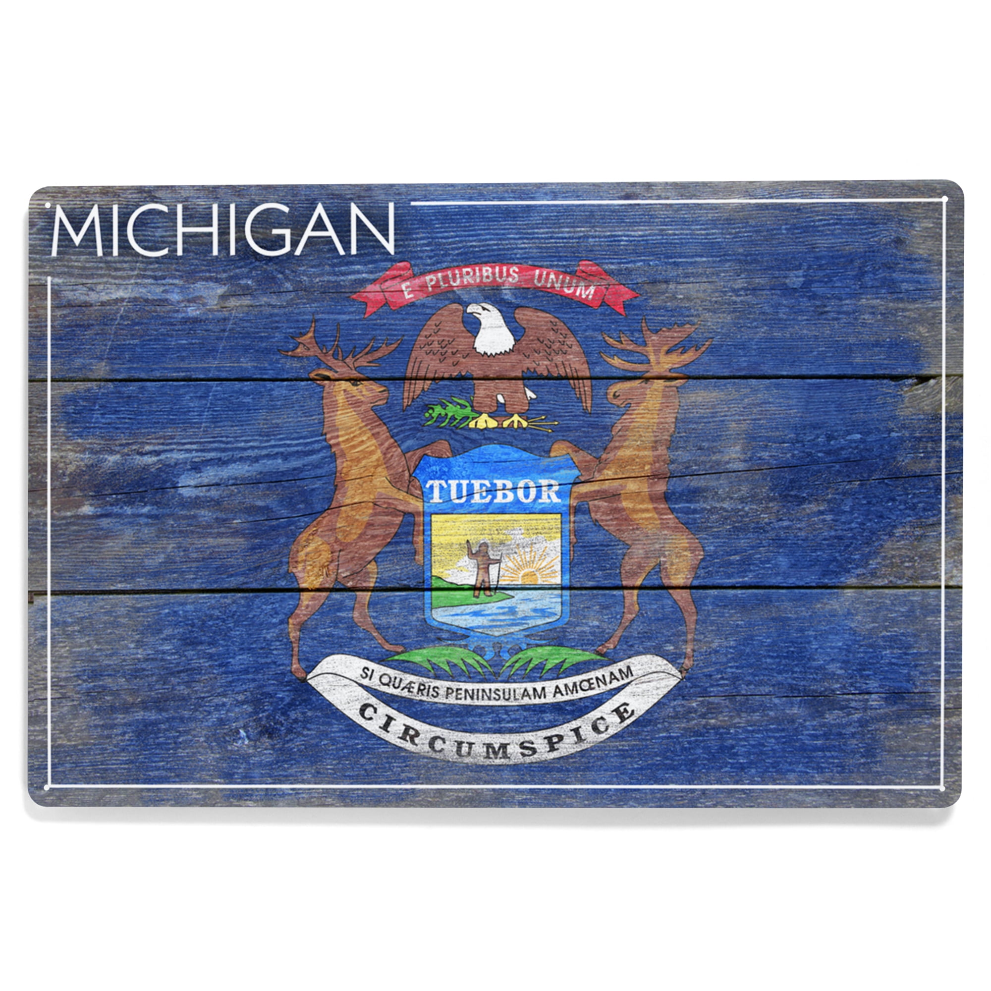 Rustic Michigan State Flag (12x18 Aluminum Art, Indoor Outdoor Metal ...