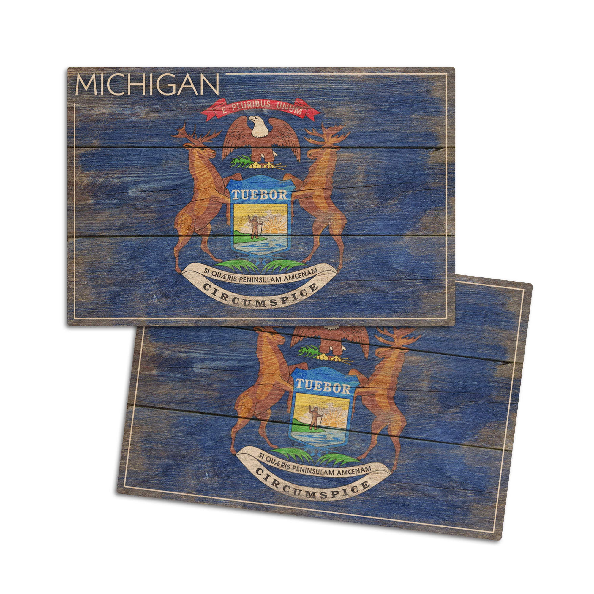 Rustic Michigan State Flag (4x6 Birch Wood Postcards, 2-Pack Stationary ...