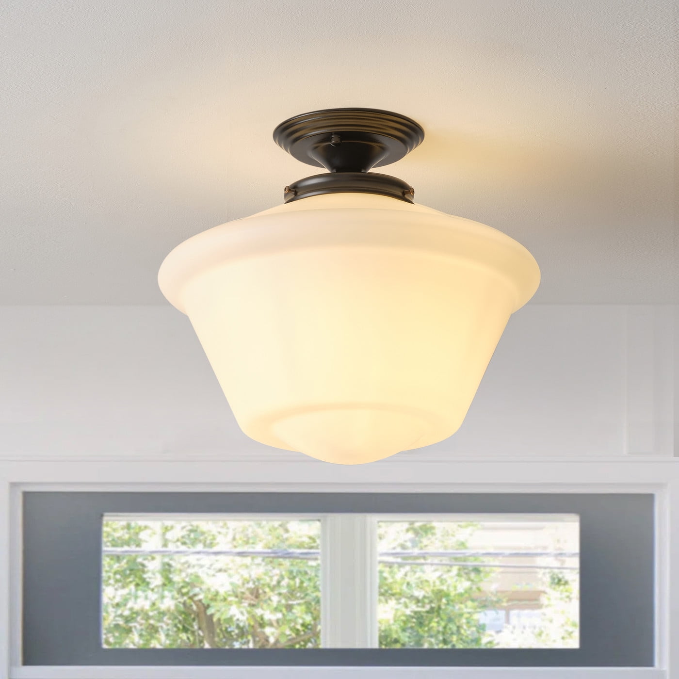 Rustic Milky White Glass Ceiling Lighting, Modern Semi Flush Mount ...