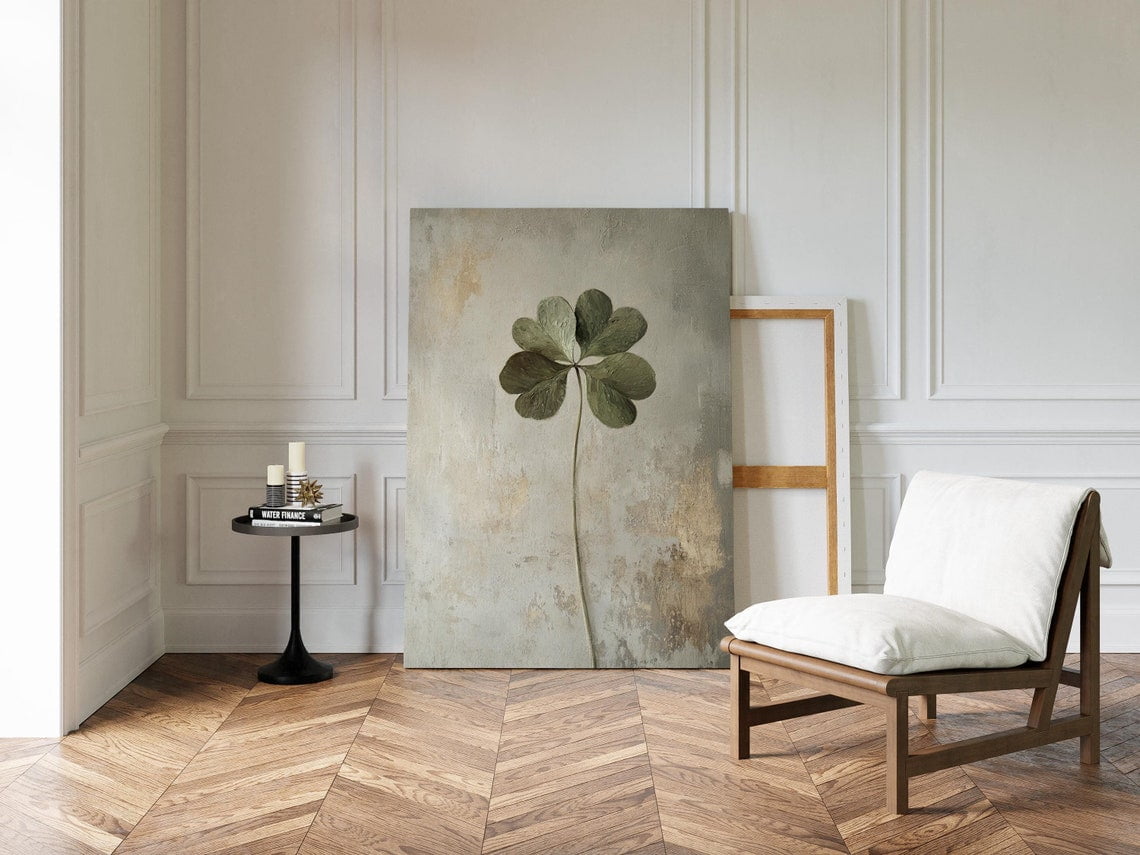Rustic Minimalist Four-Leaf Clover Wall Art - Nature-Inspired Neutral ...