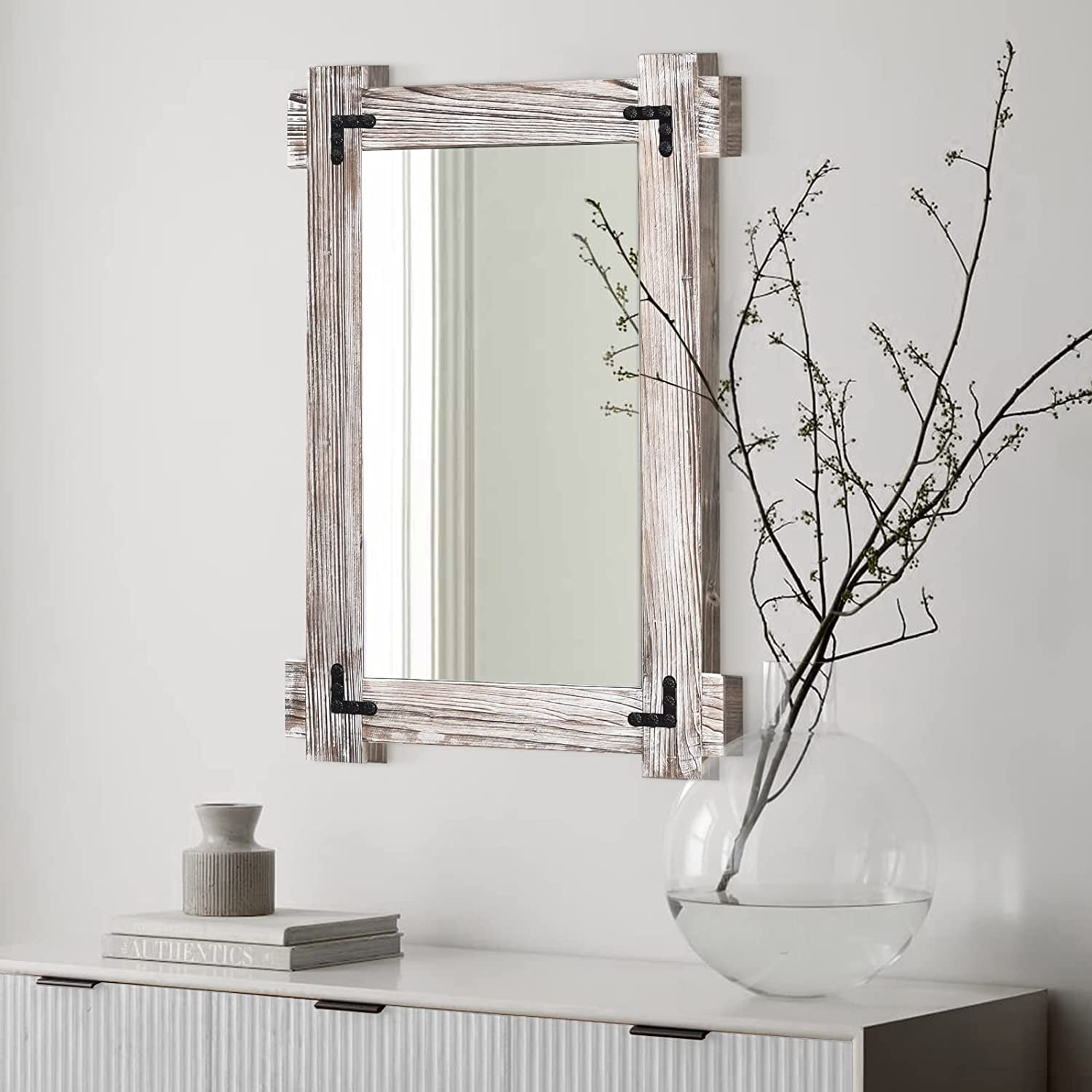 Rustic Mirror Wood Mirror for Bathroom, Decorative Framed Wall Mirror ...