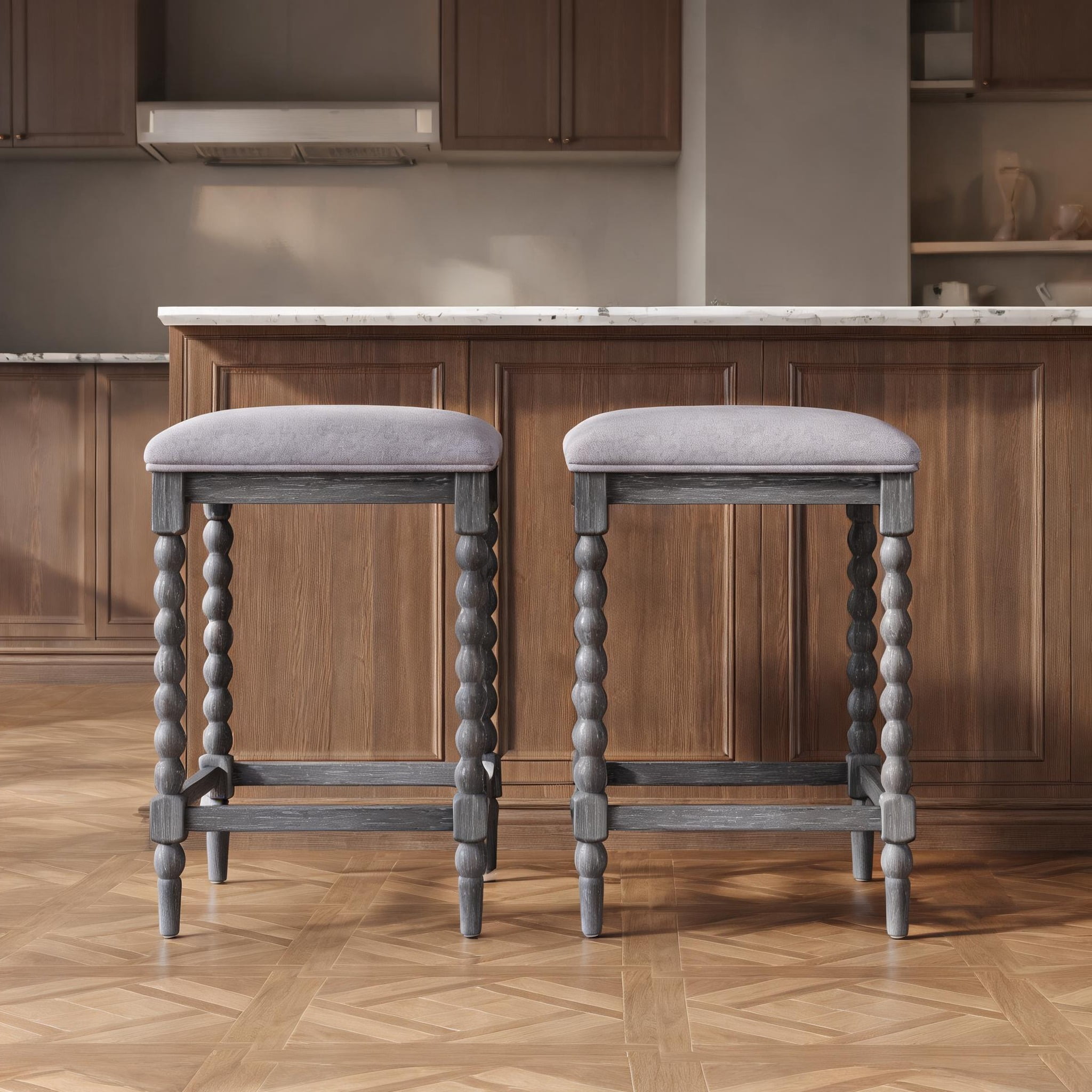 Rustic-Modern 26-Inch Counter Stools, Set of 2, Upholstered Foam Seats ...