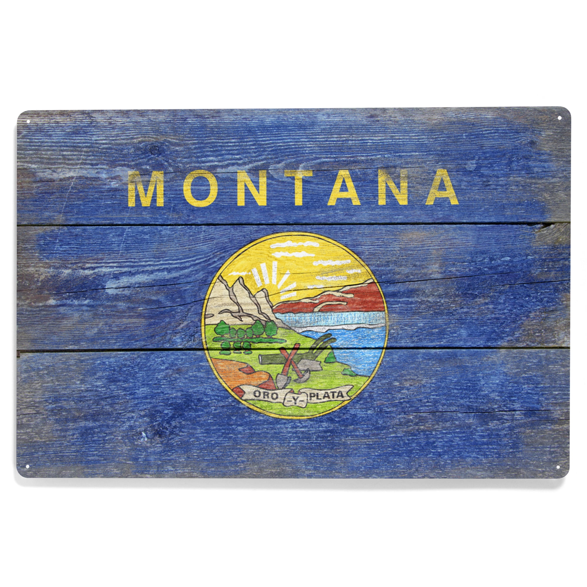 Rustic Montana State Flag (12x18 Aluminum Art, Indoor Outdoor Metal ...