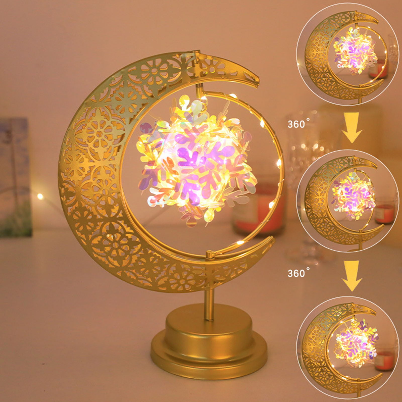 Rustic Moon Lamp for Ramadan Decorations,Battery Operated Metal Rattan ...