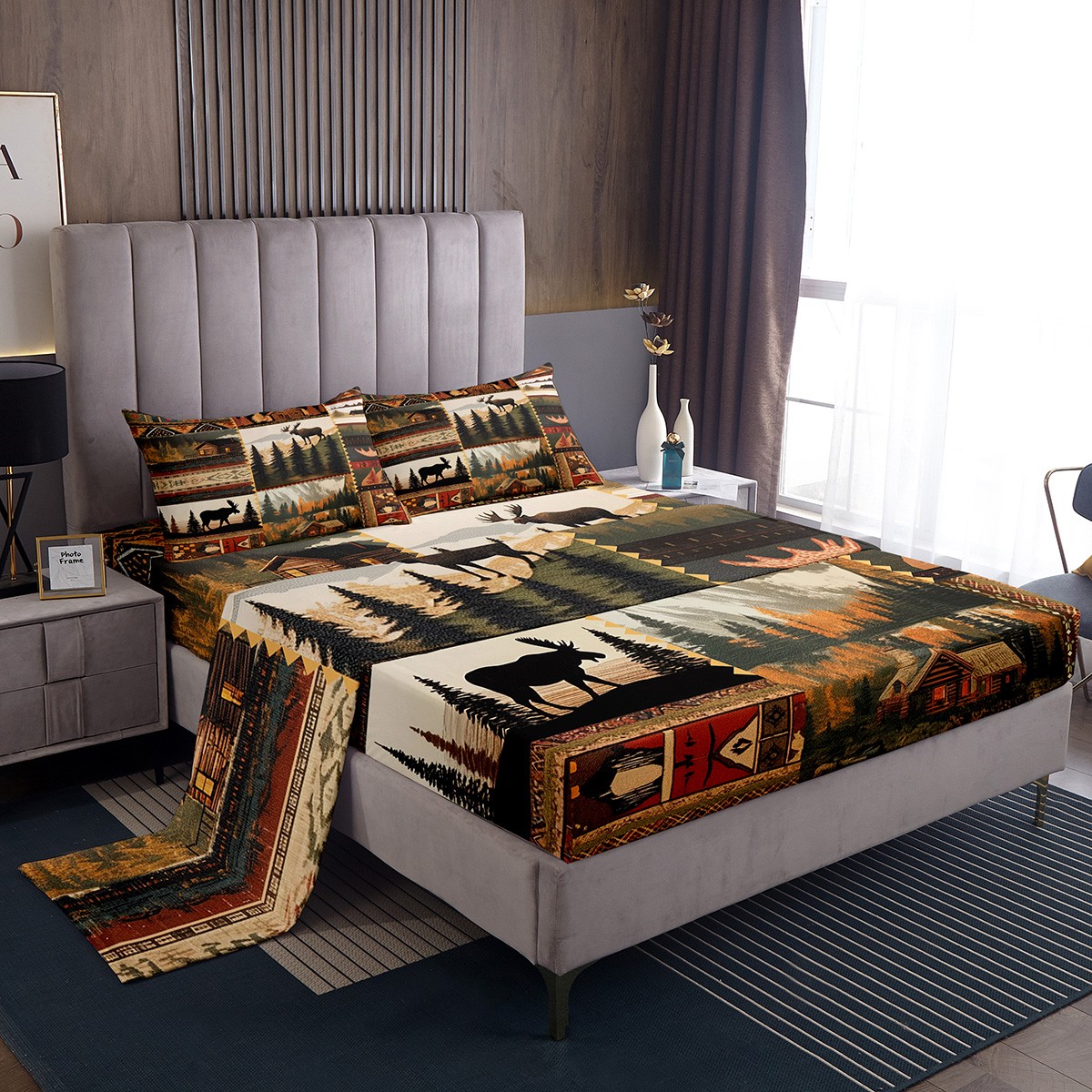 Rustic Moose Bedding Sheets King Farmhouse Cabin Lodge Sheet Set ...