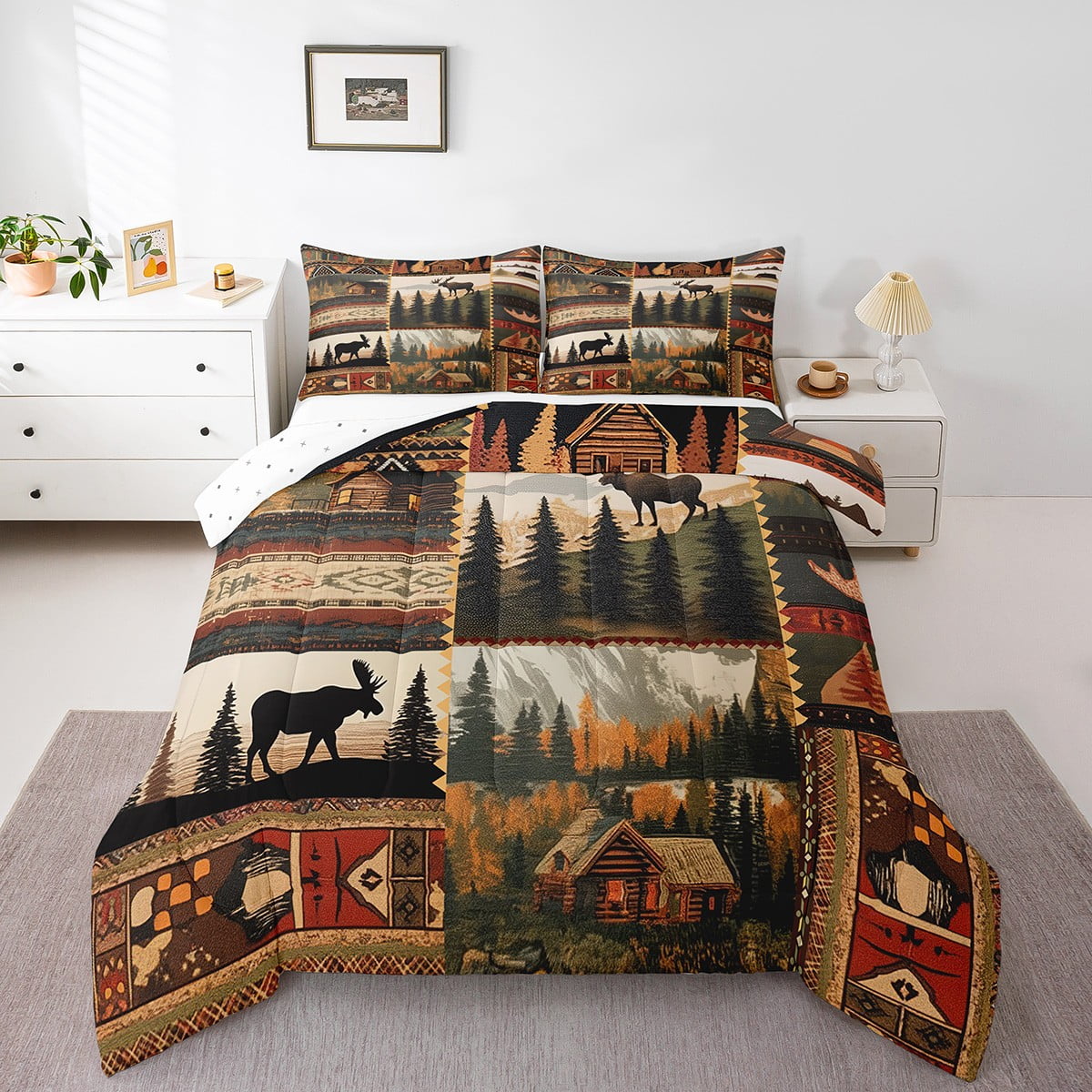 Rustic Moose Down Comforter Farmhouse Cabin Lodge Bedding Set Country ...