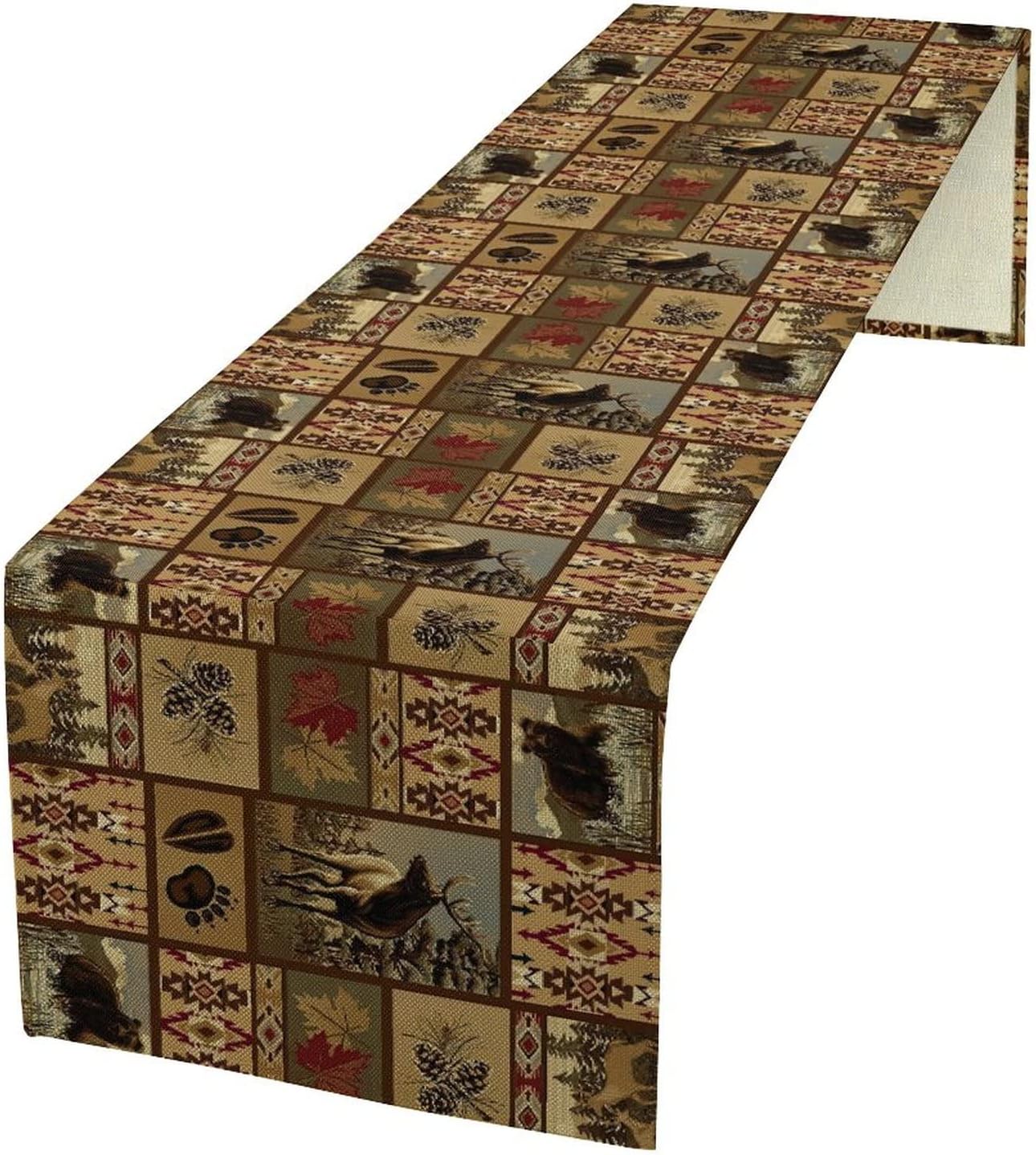 Rustic Moose Deer Bear Table Runner, Retro Vintage Bear Cottage Country ...