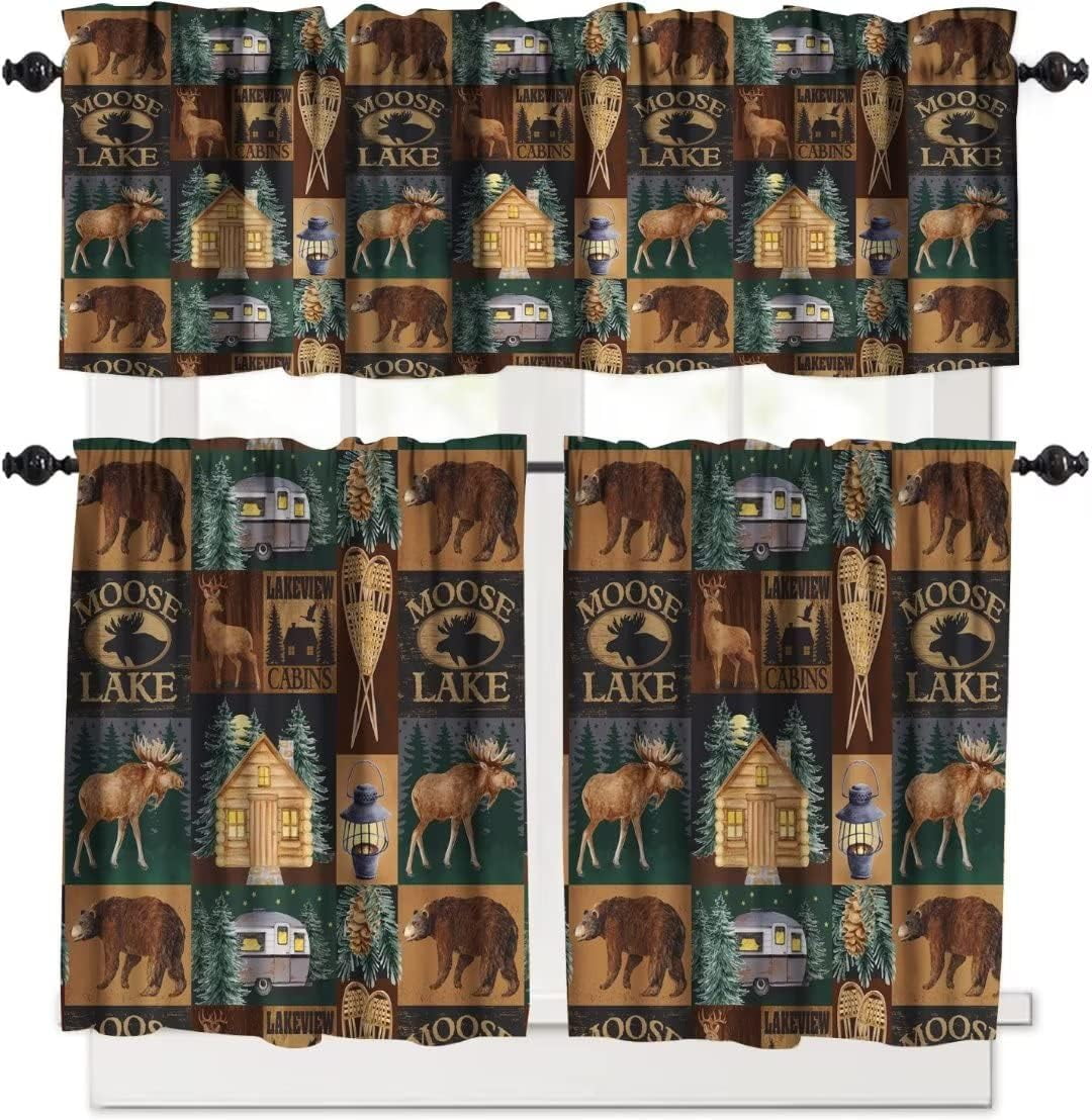 Rustic Moose Deer Curtain Set, Retro Rustic Vintage Bear Cottage ...