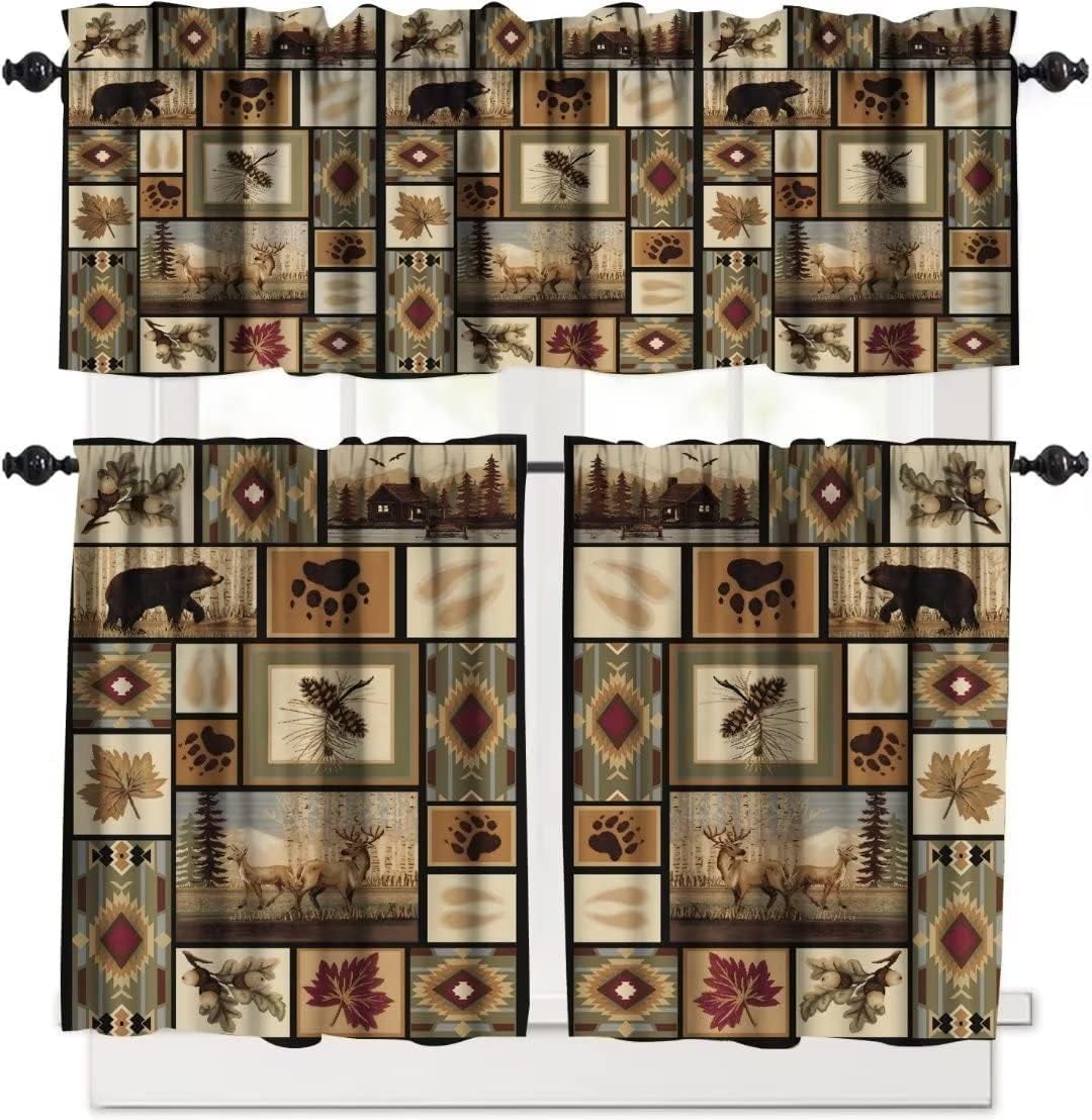 Rustic Moose Deer Curtain Set, Vintage Cottage Country Style Lodge ...