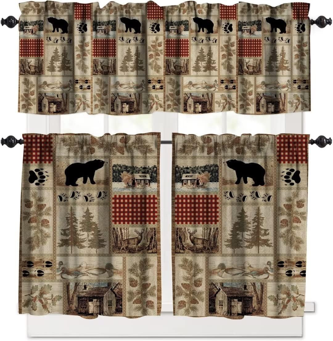 Rustic Moose Deer Curtain Set, Vintage Cottage Country Style Pine Tree ...