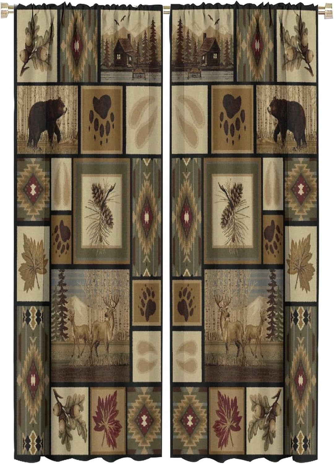 Rustic Moose Deer Curtains, Vintage Retro Rustic Deer Cottage Cabin ...