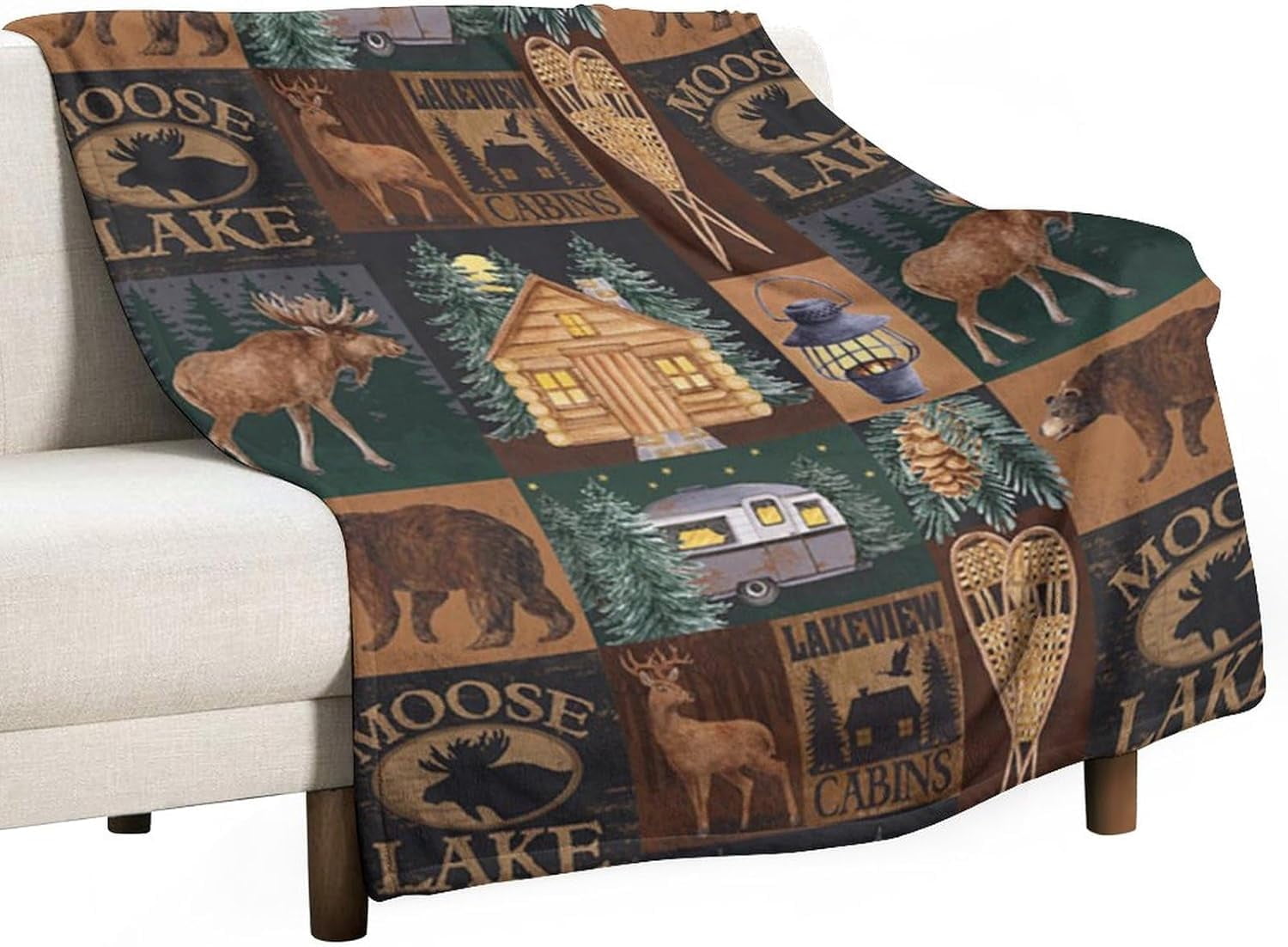 Rustic Moose Deer Flannel Blankets, Retro Vintage Bear Cottage Country ...