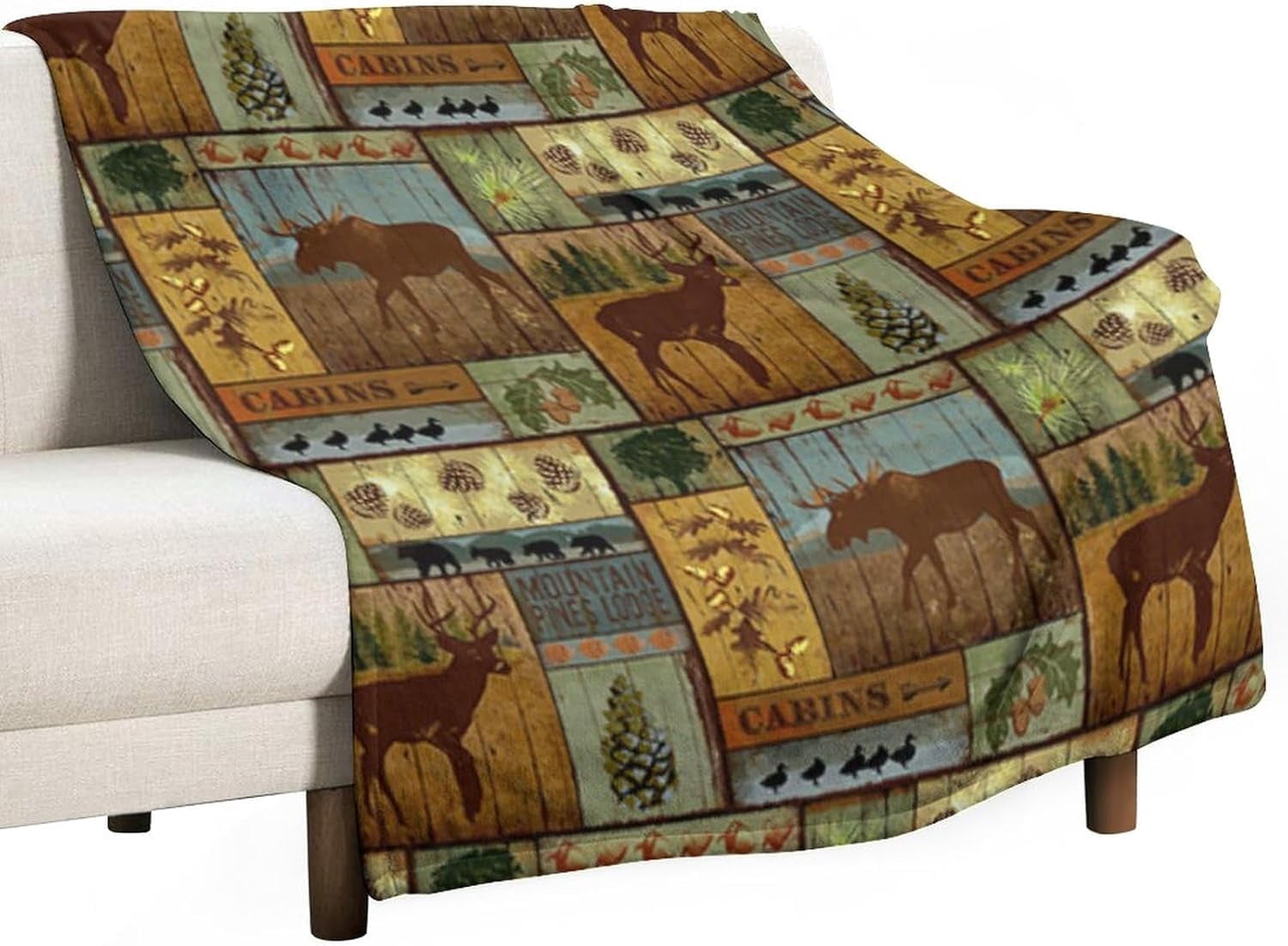 Rustic Moose Deer Flannel Blankets, Vintage Bear Cottage Country Style ...