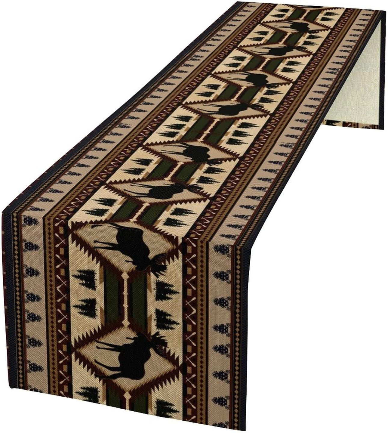 Rustic Moose Deer Table Runner, Vintage Cottage Country Style Pine Tree ...