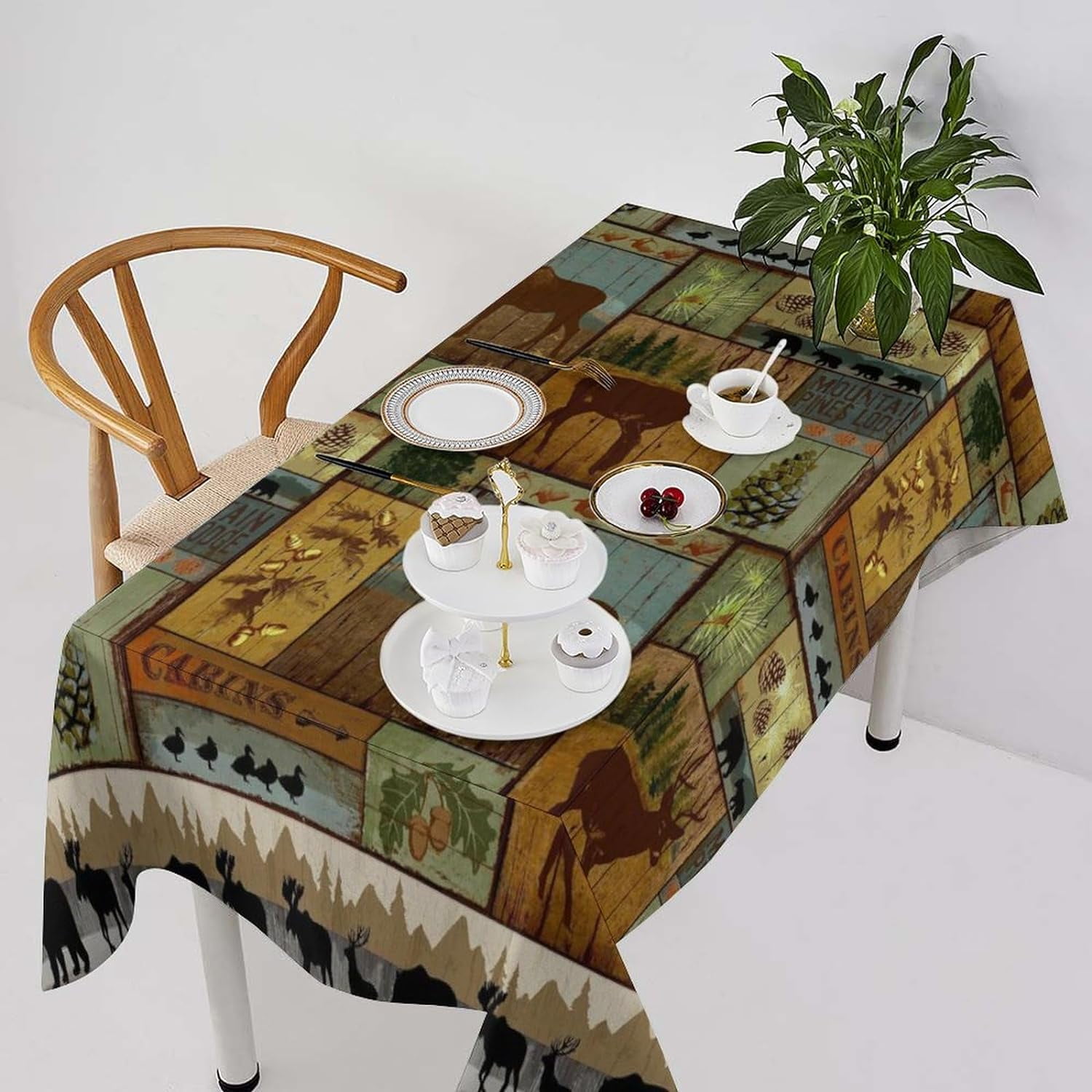 Rustic Moose Deer Tablecloth Retro Rustic Ear Cottage Country Rustic ...