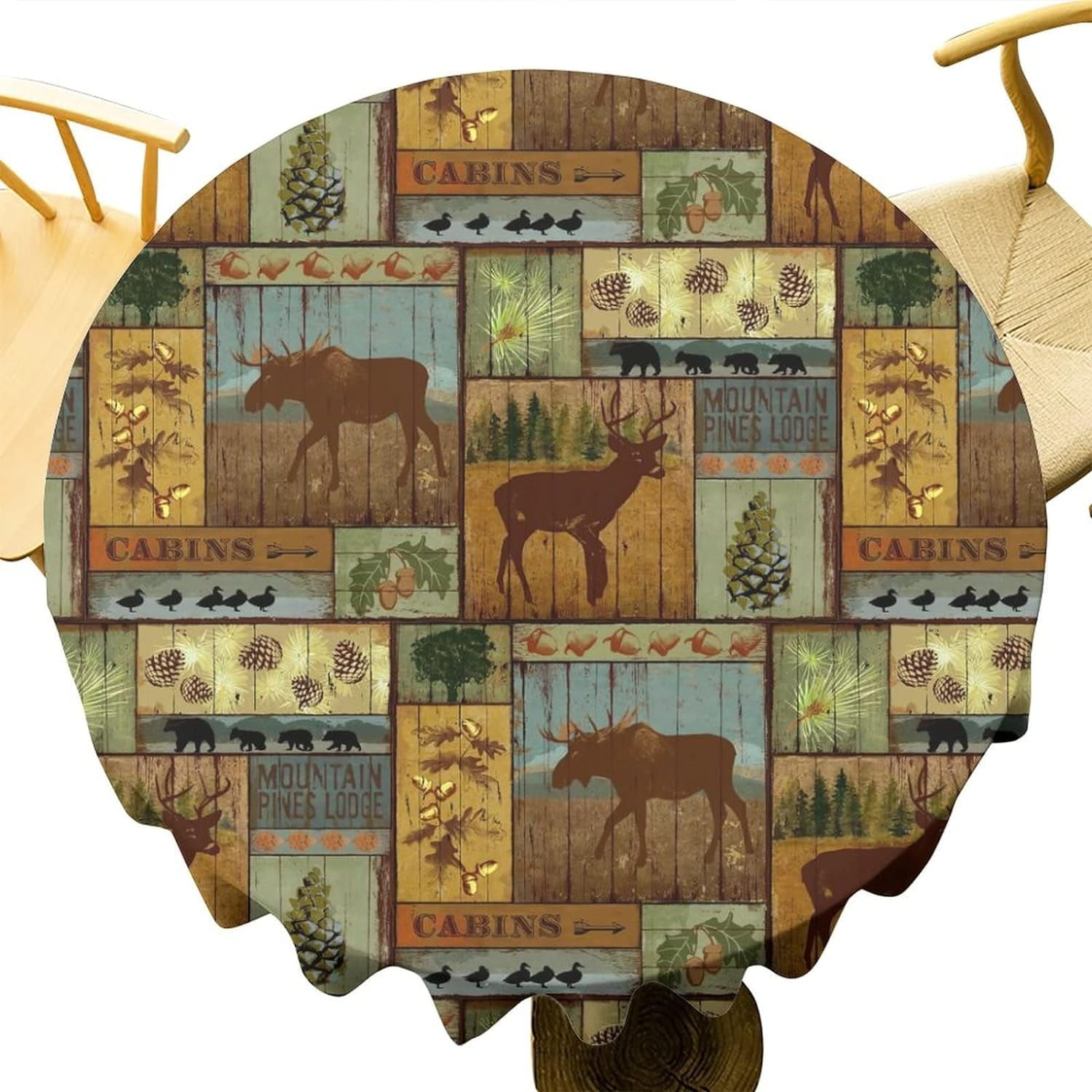 Rustic Moose Deer Tablecloth, Retro Rustic Vintage Bear Cottage Country ...