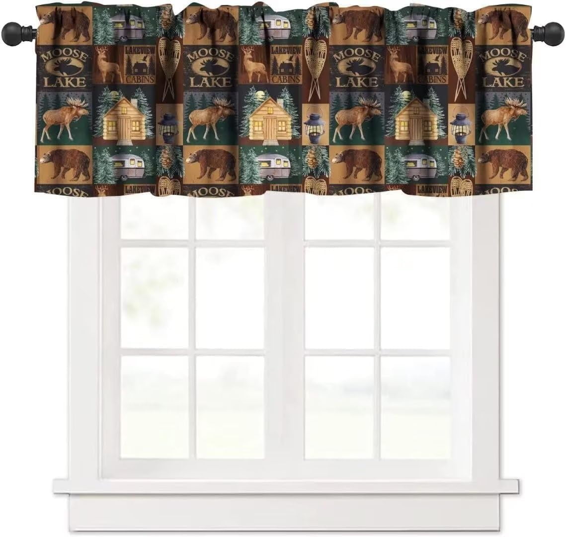 Rustic Moose Deer Valance, Retro Rustic Vintage Bear Cottage Country ...