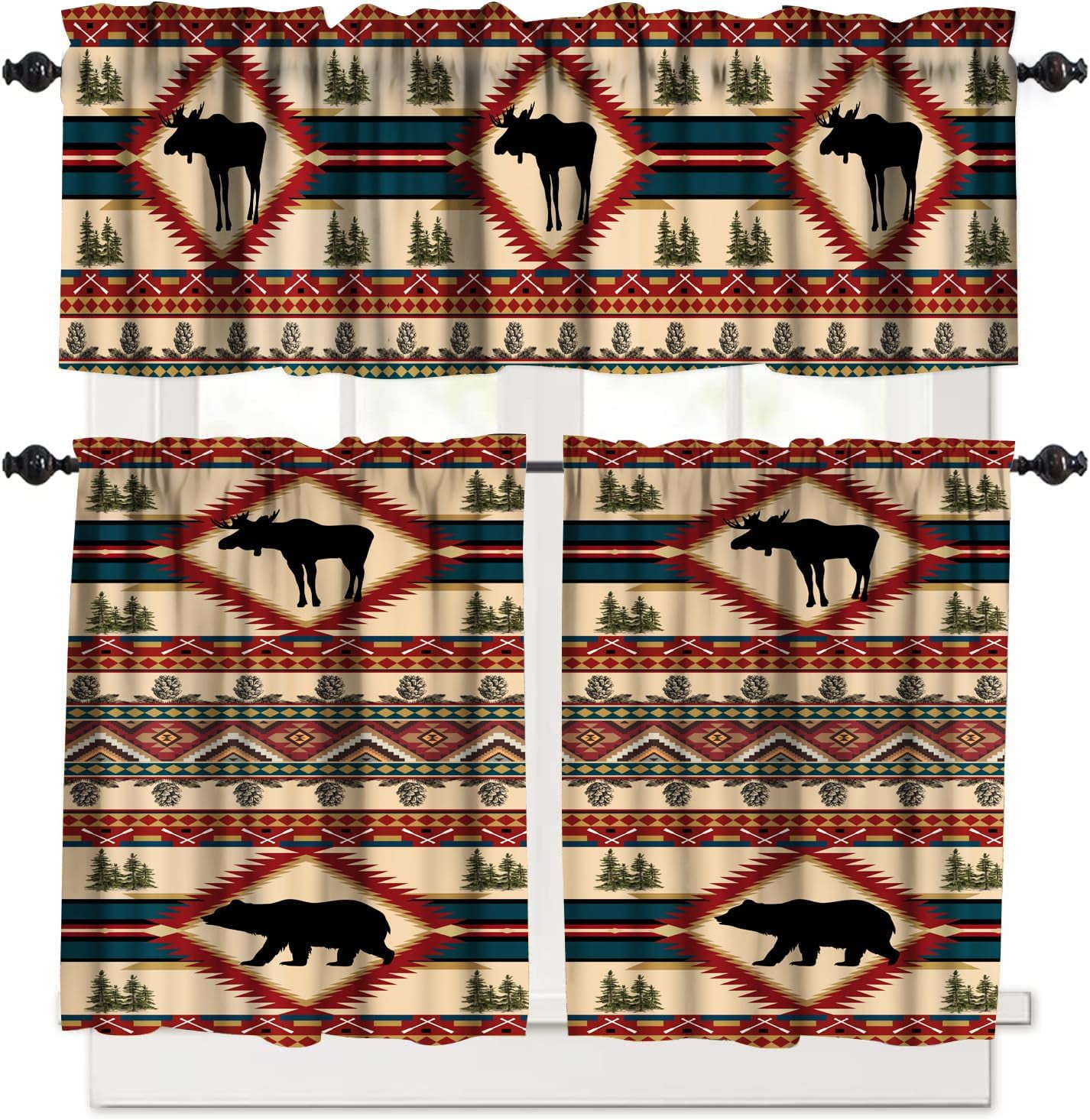 Rustic Moose Deer Valance and Tier Set, Retro Vintage Cottage Lodge ...