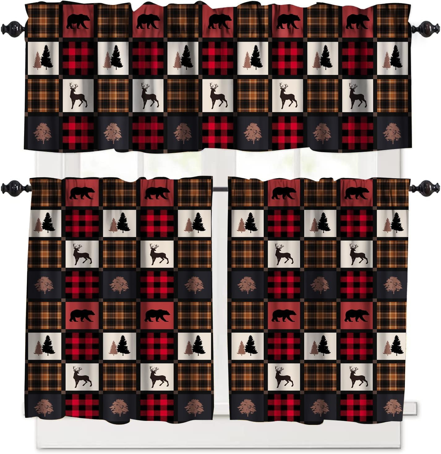 Rustic Moose Deer Valance and Tier Set, Retro Vintage Cottage Lodge ...