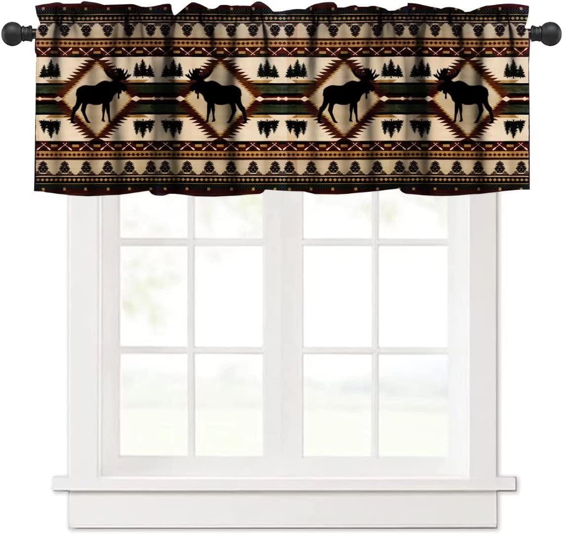 Rustic Moose Deer Valance, Vintage Cottage Country Style Pine Tree Elk ...