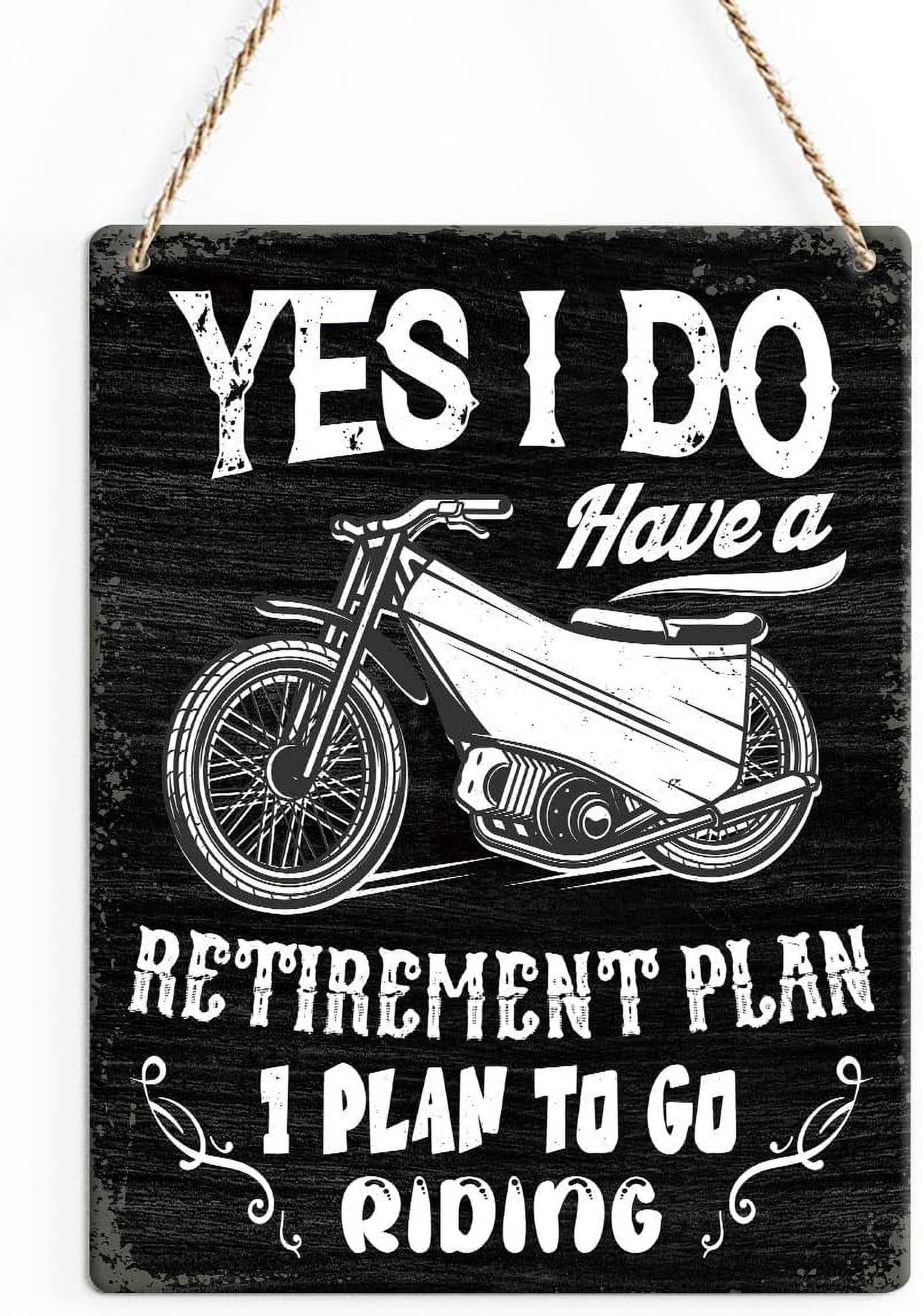Rustic Motorcycle Wood Decor Sign, Retirement Theme Printed Wood Sign ...