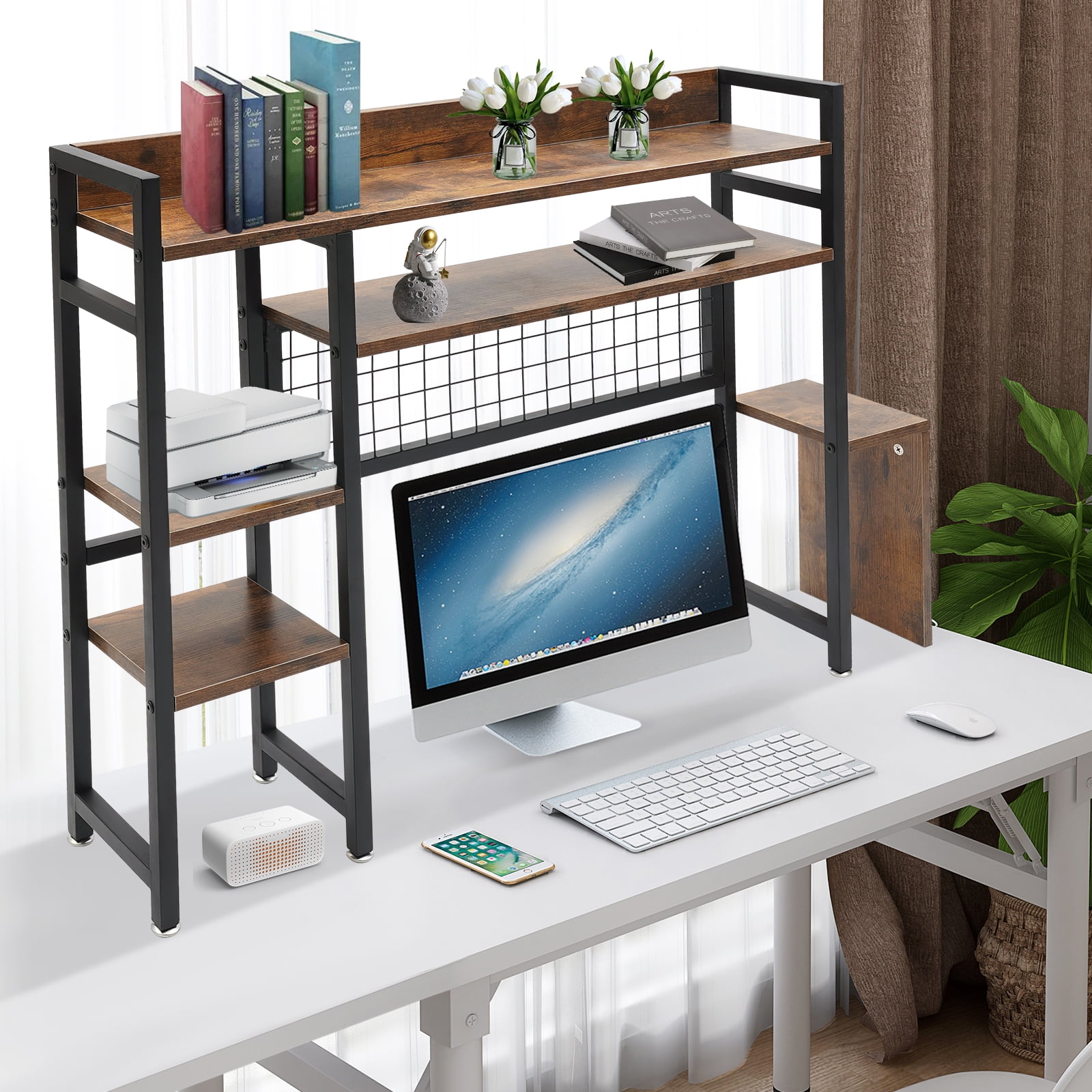 Rustic Multipurpose Countertop Display Shelf, Black and Brown Desktop ...