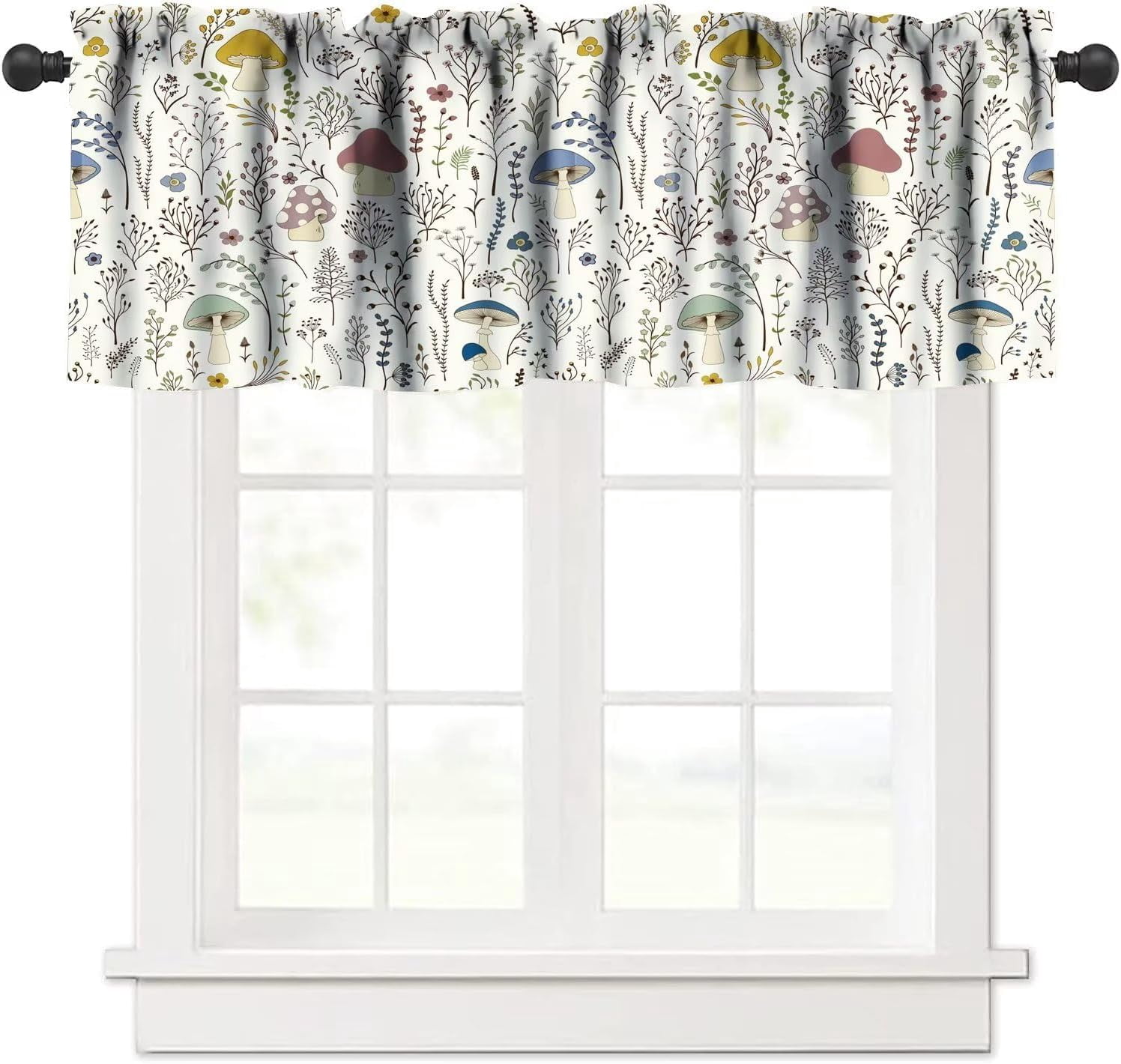 Rustic Mushroom Window Valance Vintage Mushroom Wild Floral Leaves Boho ...