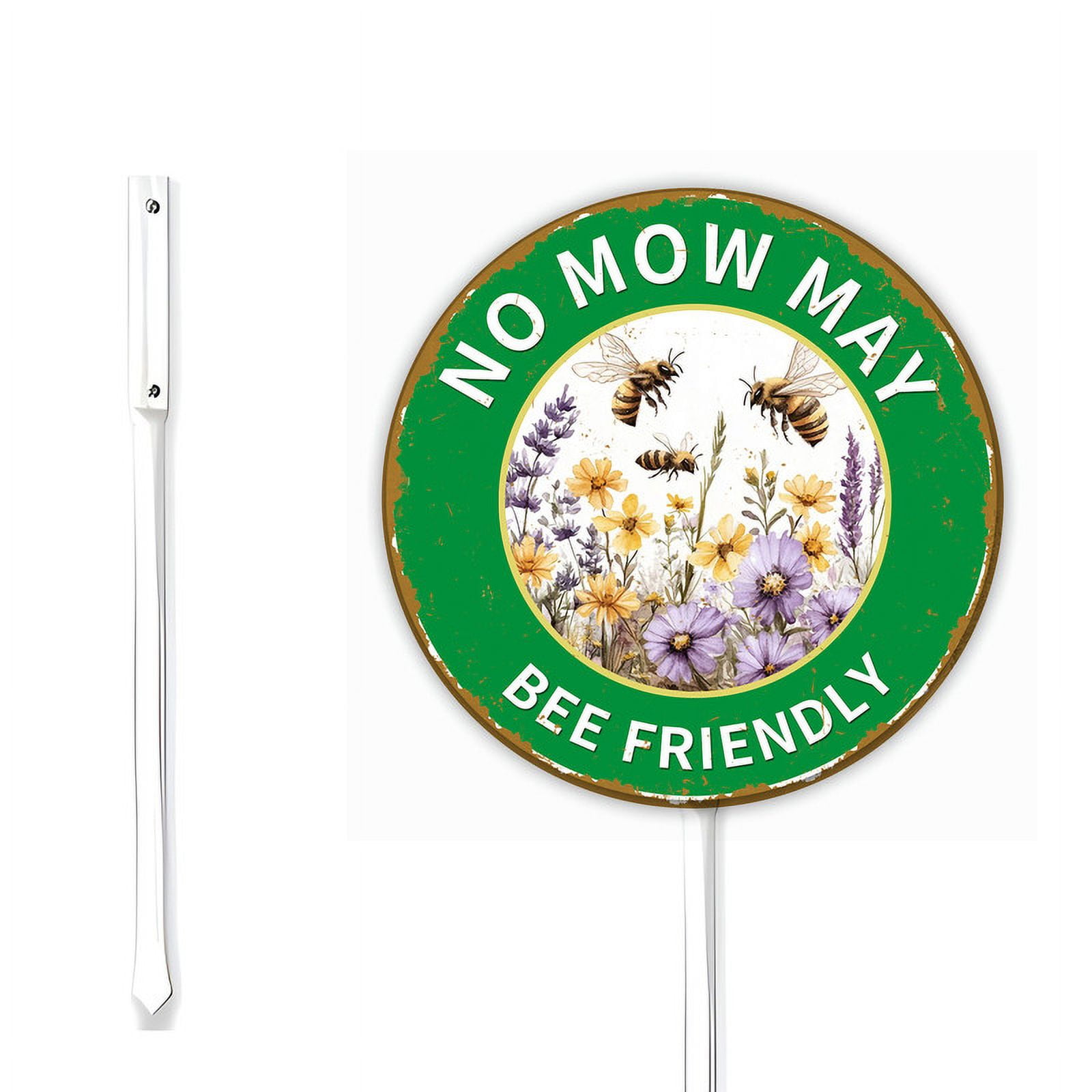 Rustic NO MOW MAY Bee friendly Garden Sign, Outdoor Yard Decor, Pollinator Garden, Bees Welcome ...