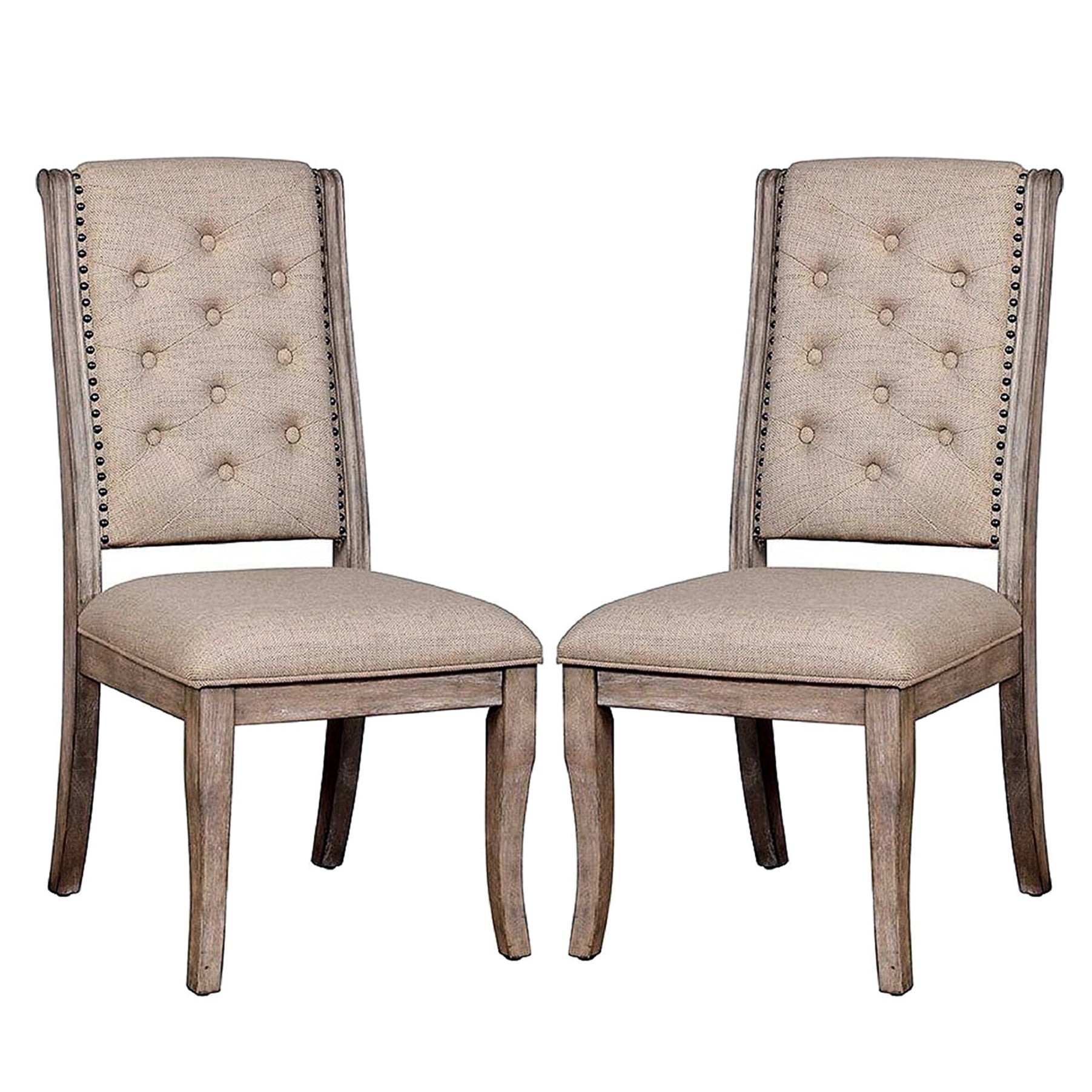 Rustic Natural Tone Dining Chairs, Of 2, Beige Upholstered With Seat ...