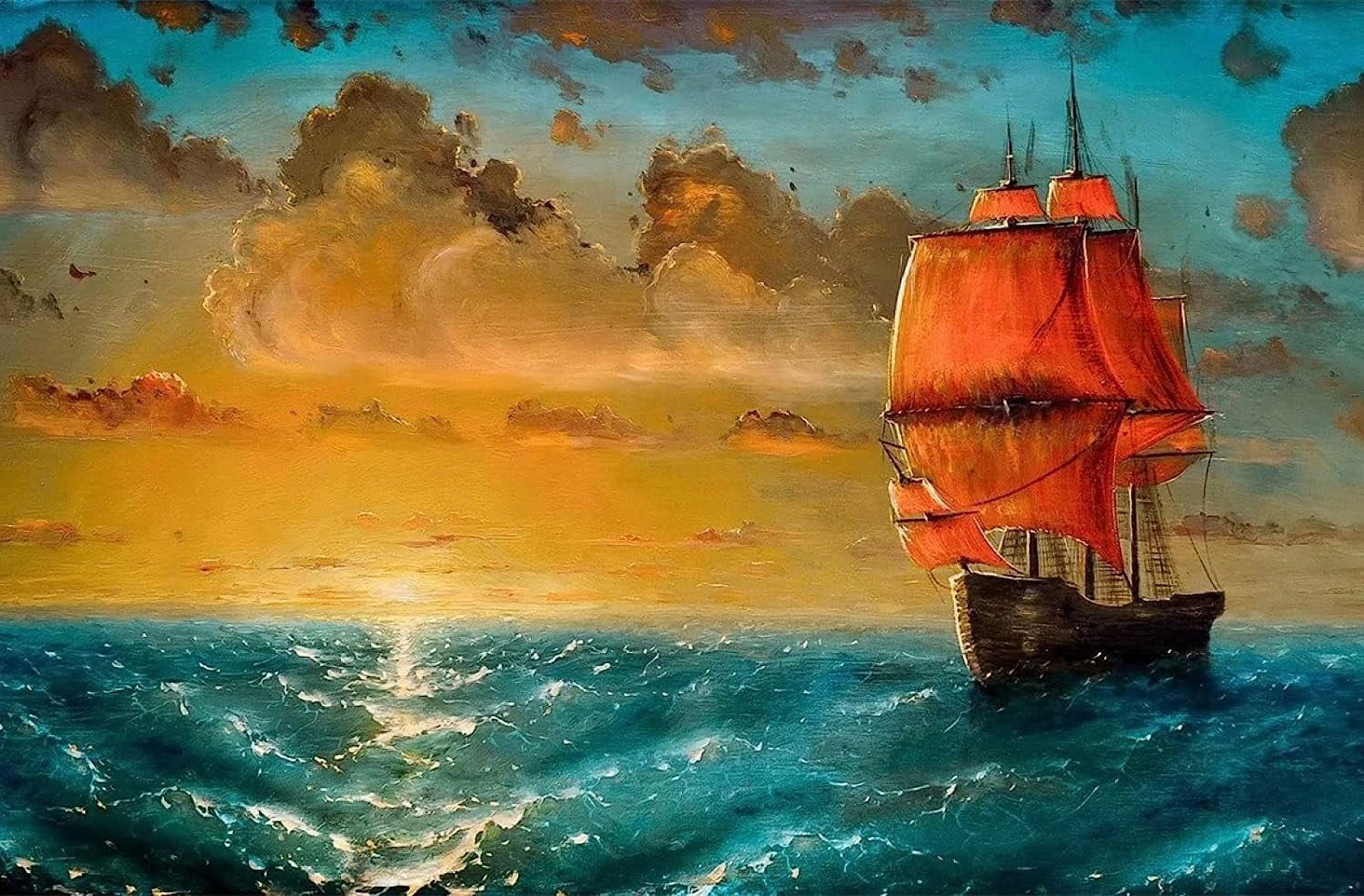 Rustic Nature Puzzles Sailboat At Sea Intellectual Decompressing ...