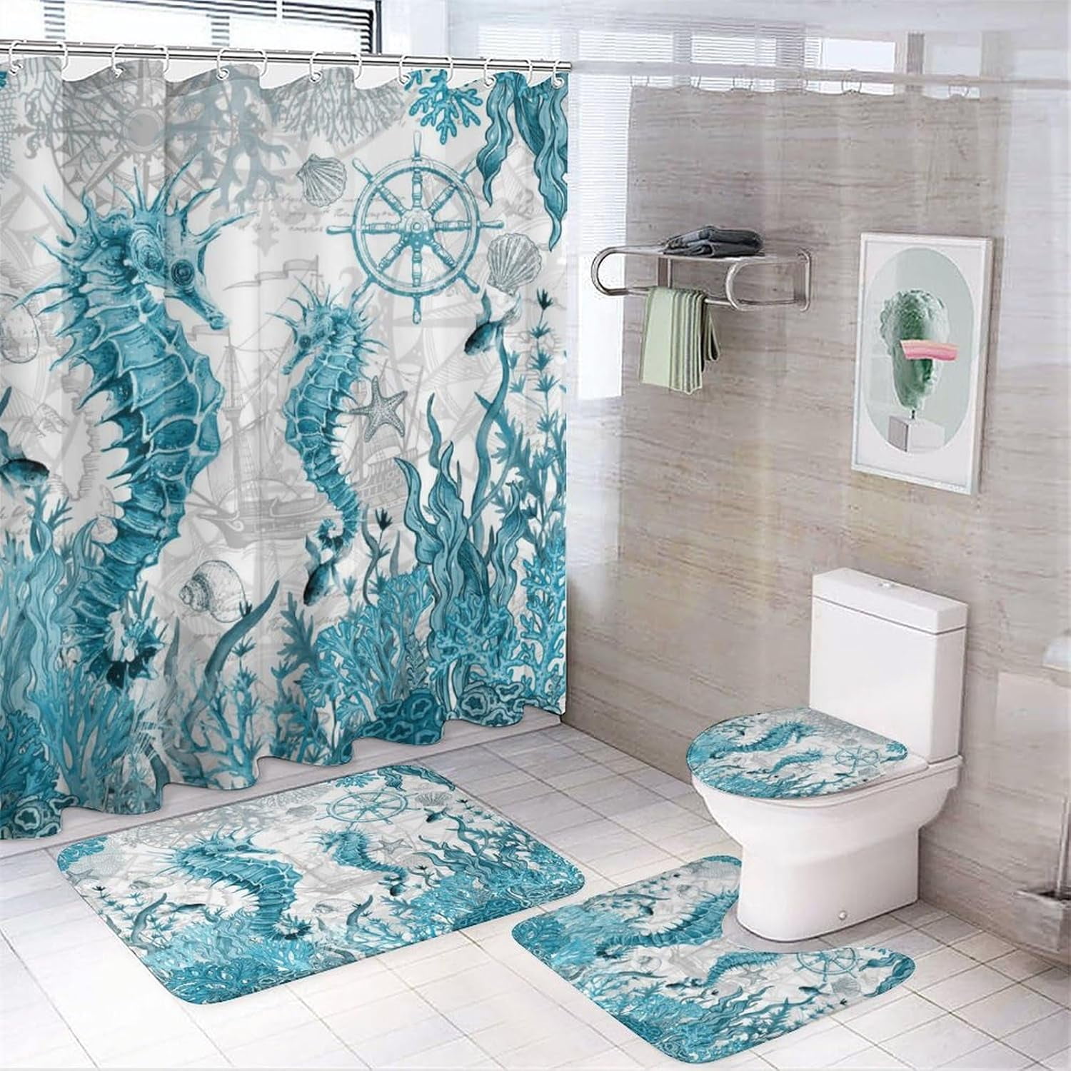 Rustic Nautical Map Sailboat Shower Curtain Sets 4 Piece,Vintage ...