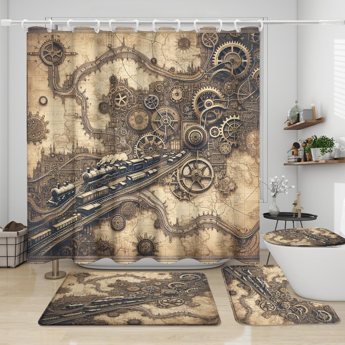 Rustic Nautical Pirate Ship Shower Curtain Sets 4 Piece,Vintage Old ...
