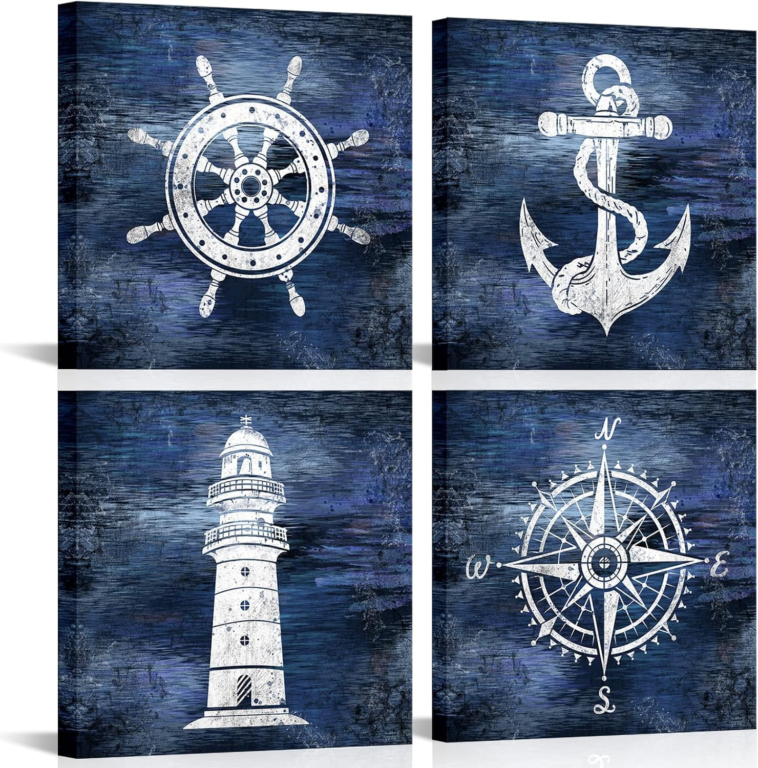 Rustic Nautical Wall Art Boat Anchor Paintings Helm Drawing Compass ...