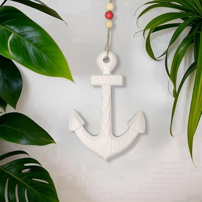 Rustic Nautical White Anchor Wall Art Decor,Hanging Wood Crossbar ...
